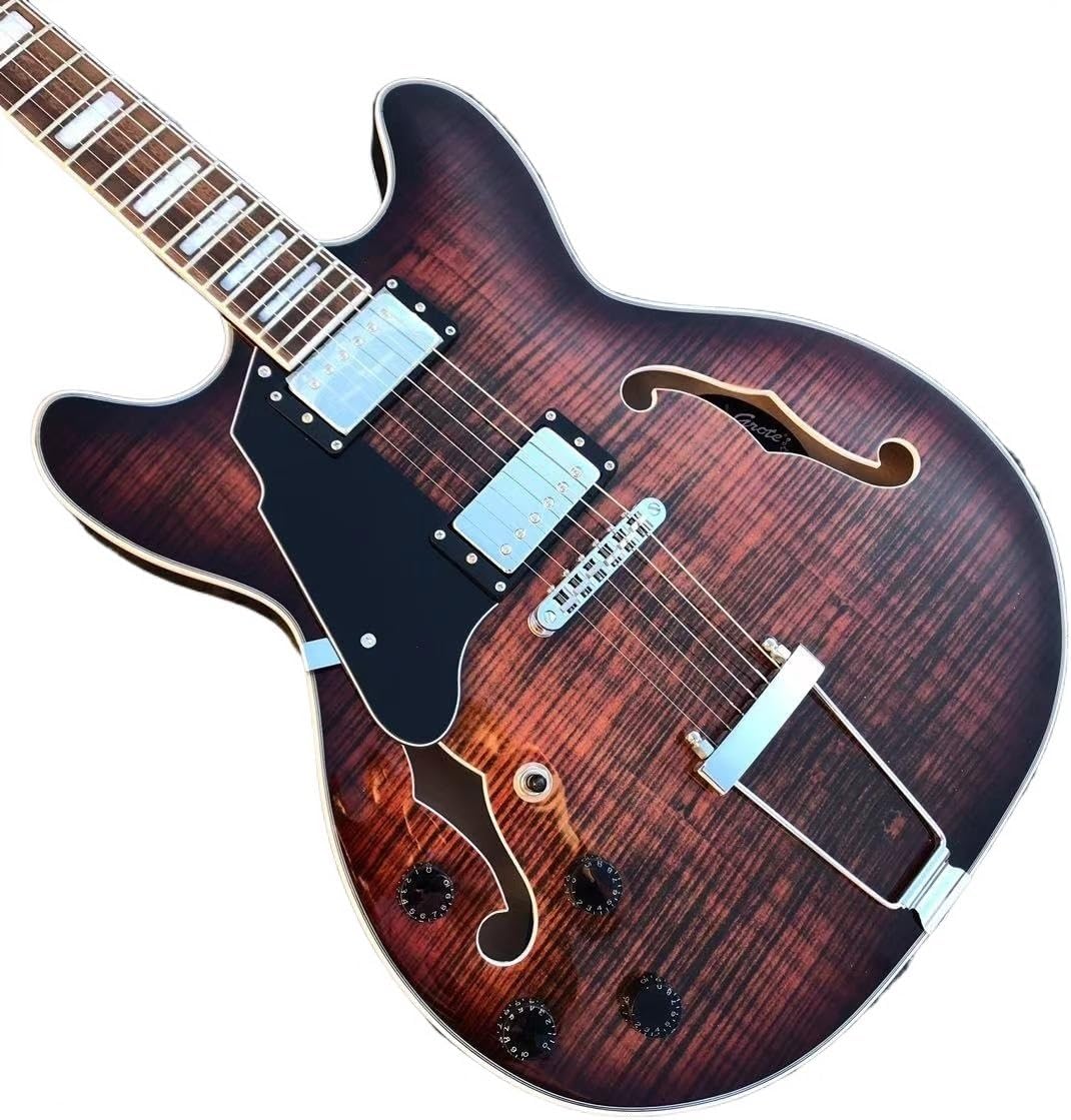 Amazon.co.jp: JVAN カスタムクラシックレフティジャズエレキギター左利きジャズカスタマイズされたエレキギター中空ボディ F ...