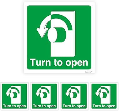 Pack of 5 Turn to Open Door Sign Self Adhesive Waterproof Vinyl ...