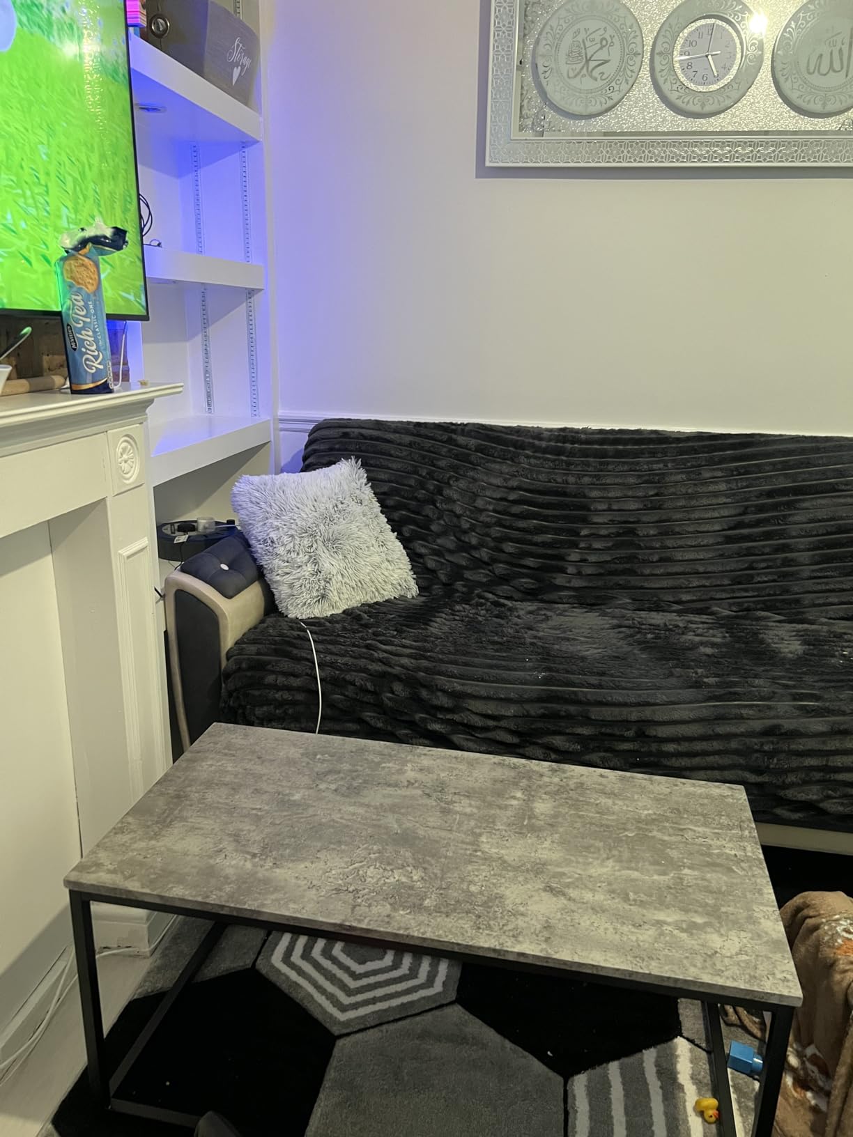 FiNeWaY Rectangular Storage Coffee Table– Concrete Effect Coffee Table ...