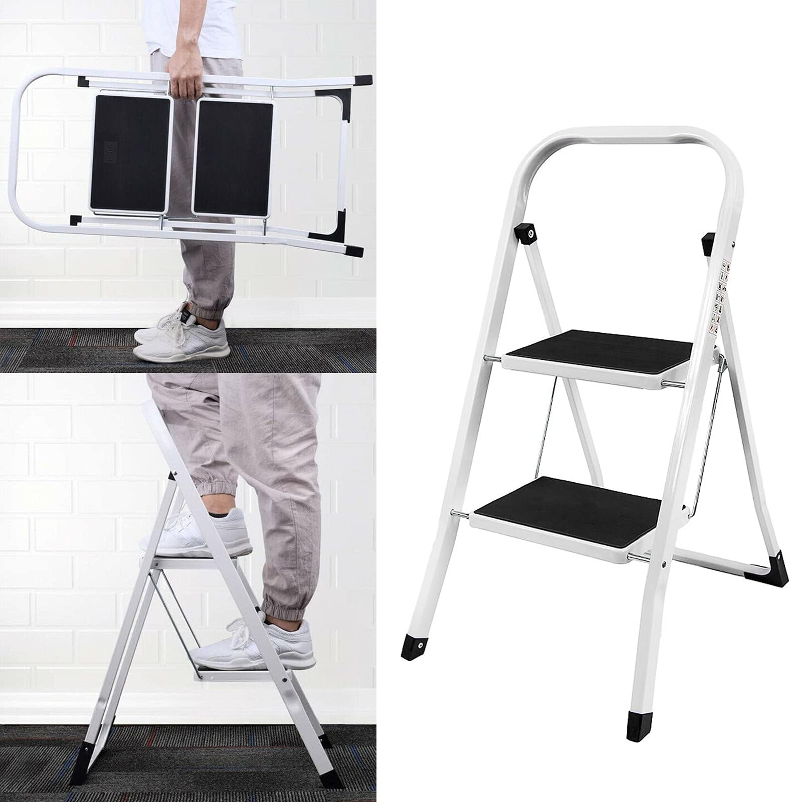 Portable Foldable 3 Step Steel Ladder,Heavy Duty Steel,Non Slip Tread ...