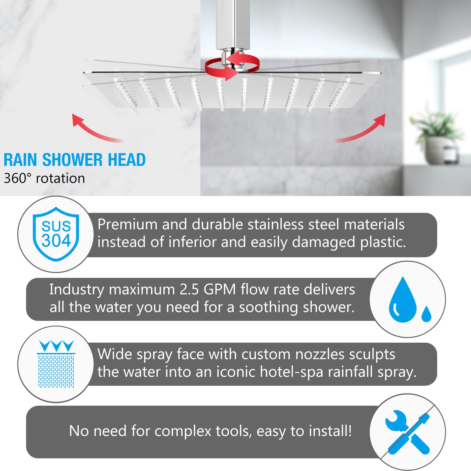 Snapklik.com : Qomolangma 8 Inch Rain Shower Head, Chrome Square Large ...