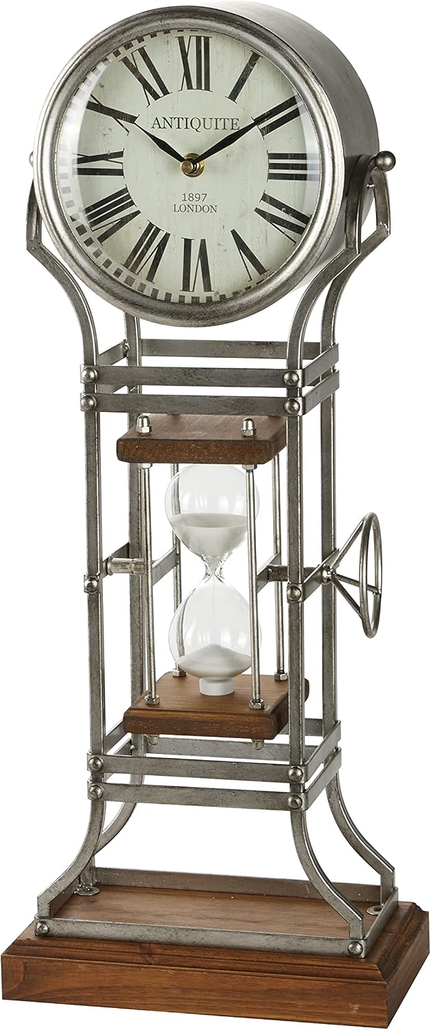 Amazon.com: Deco 79 Metal Hour Glass Clock with Wood Base, 14" x 7" x ...
