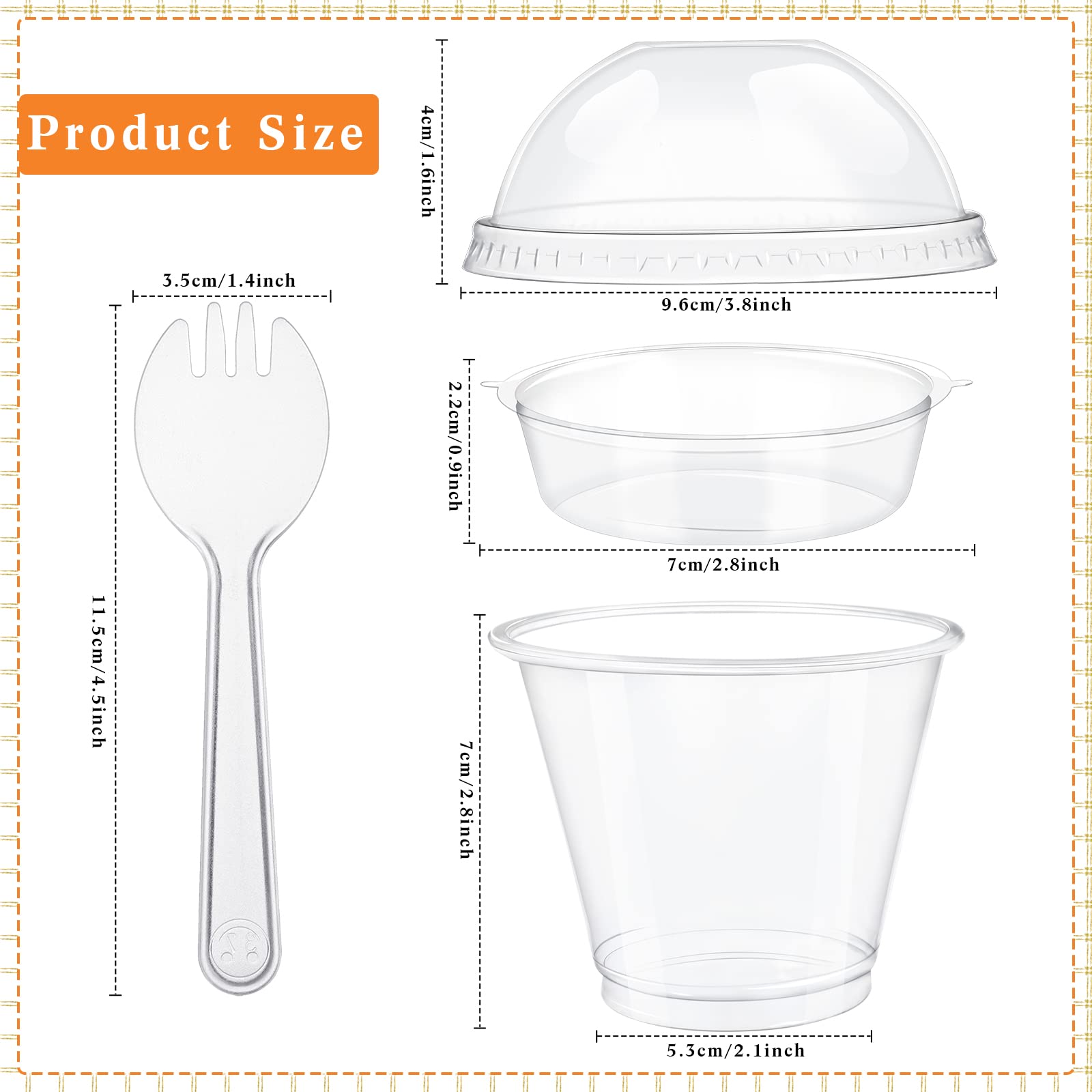 100 Sets 9oz Clear Parfait Cups with Insert and Dome Lids No Hole and ...