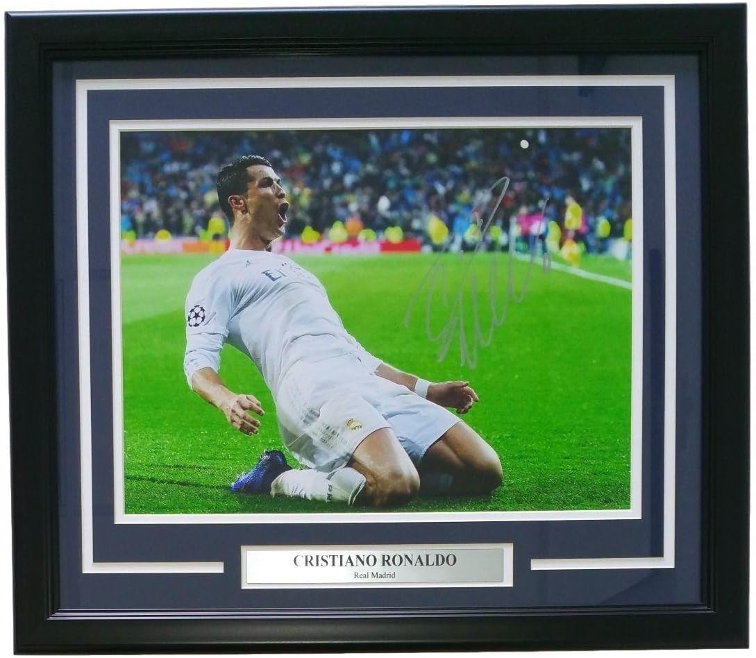 Cristiano Ronaldo Signed Framed Real Madrid 12x16 Knee Slide Photo ...