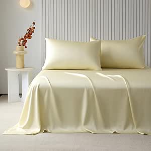 Amazon.com: Queen Size Bed Sheets Solid Yellow 4 Piece - Boho Lyocell ...