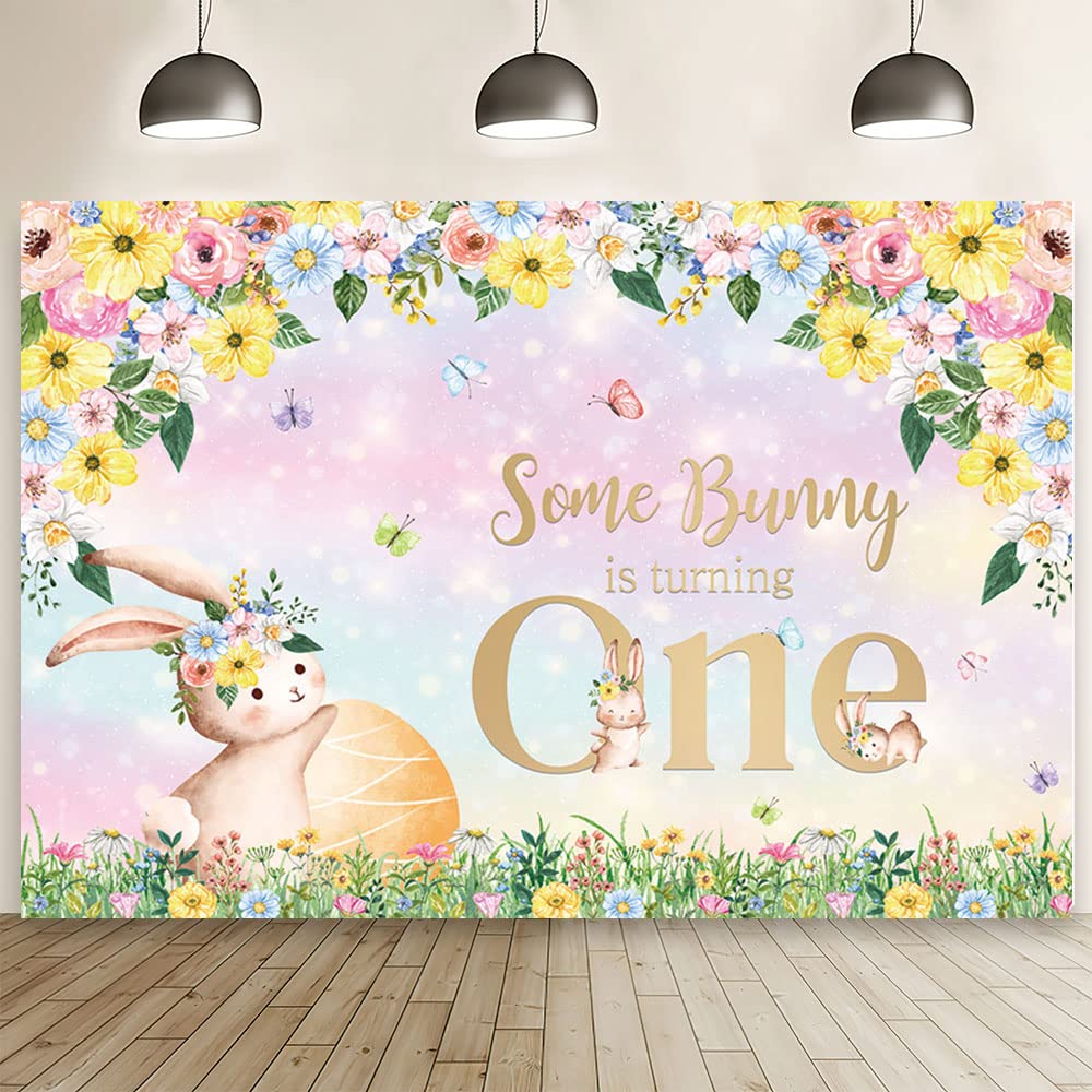 Amazon.com : MEHOFOND 7x5ft Some Bunny is Turning One Birthday Backdrop ...