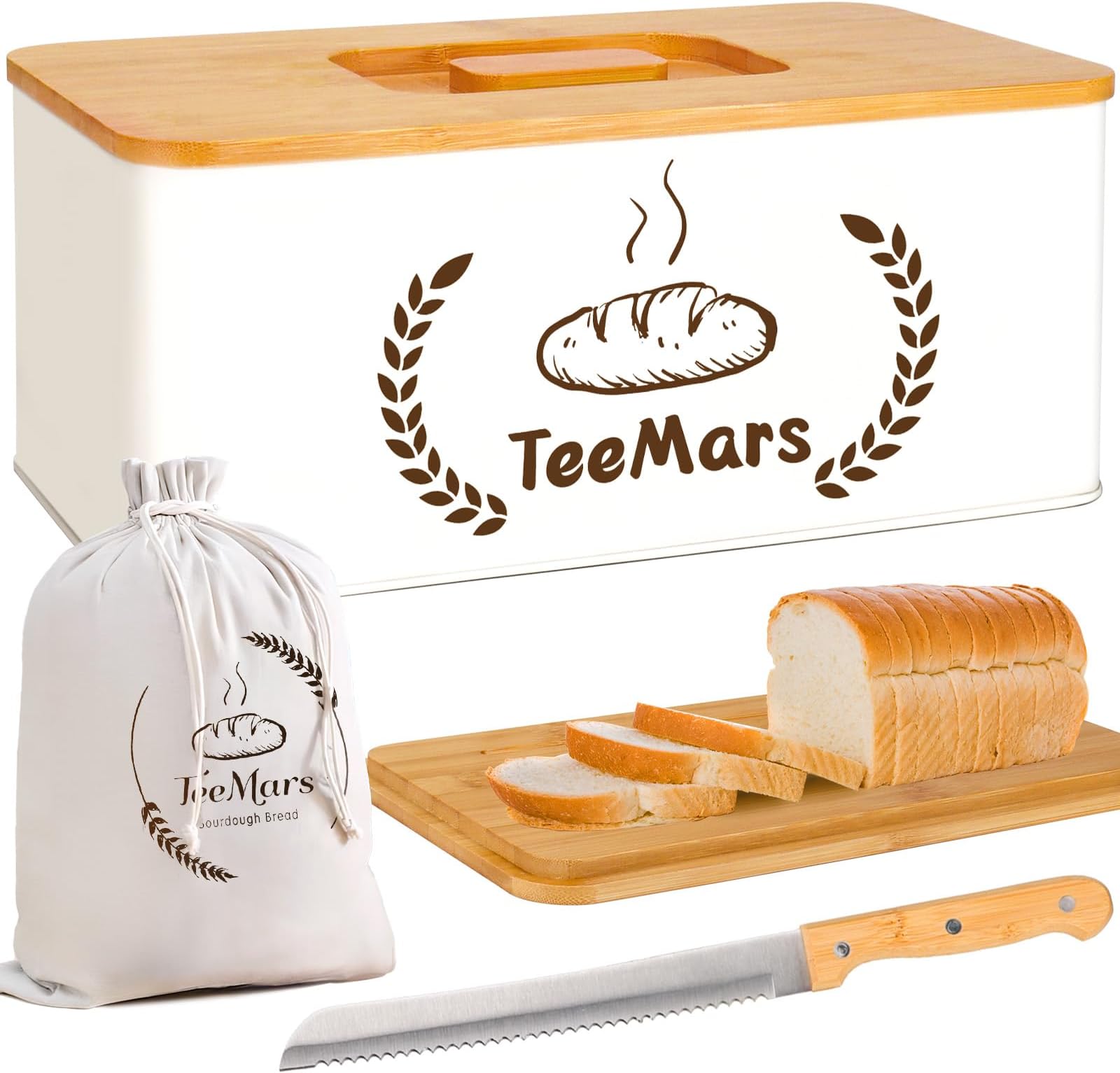 Amazon.com: vensovo White Metal Bread Box - Bread Storage Container and ...