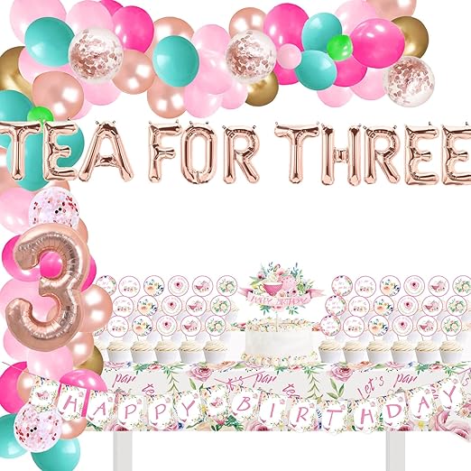 Amazon.com: 166 Pcs Tea for Three Party Decorations Tea for Three ...
