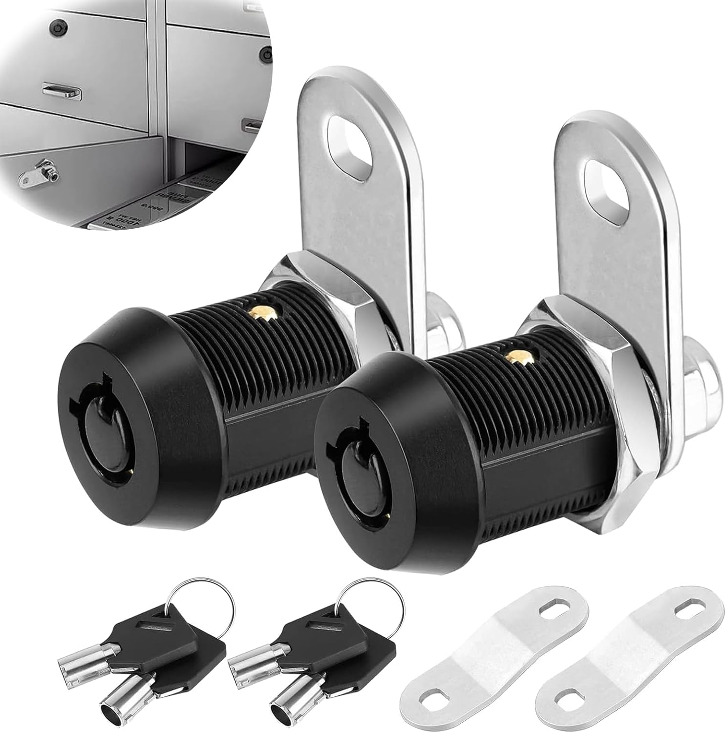 Pack-2 Automobile Tubular Cam Lock Accessories, CM1923-BK 7/8" Straight ...