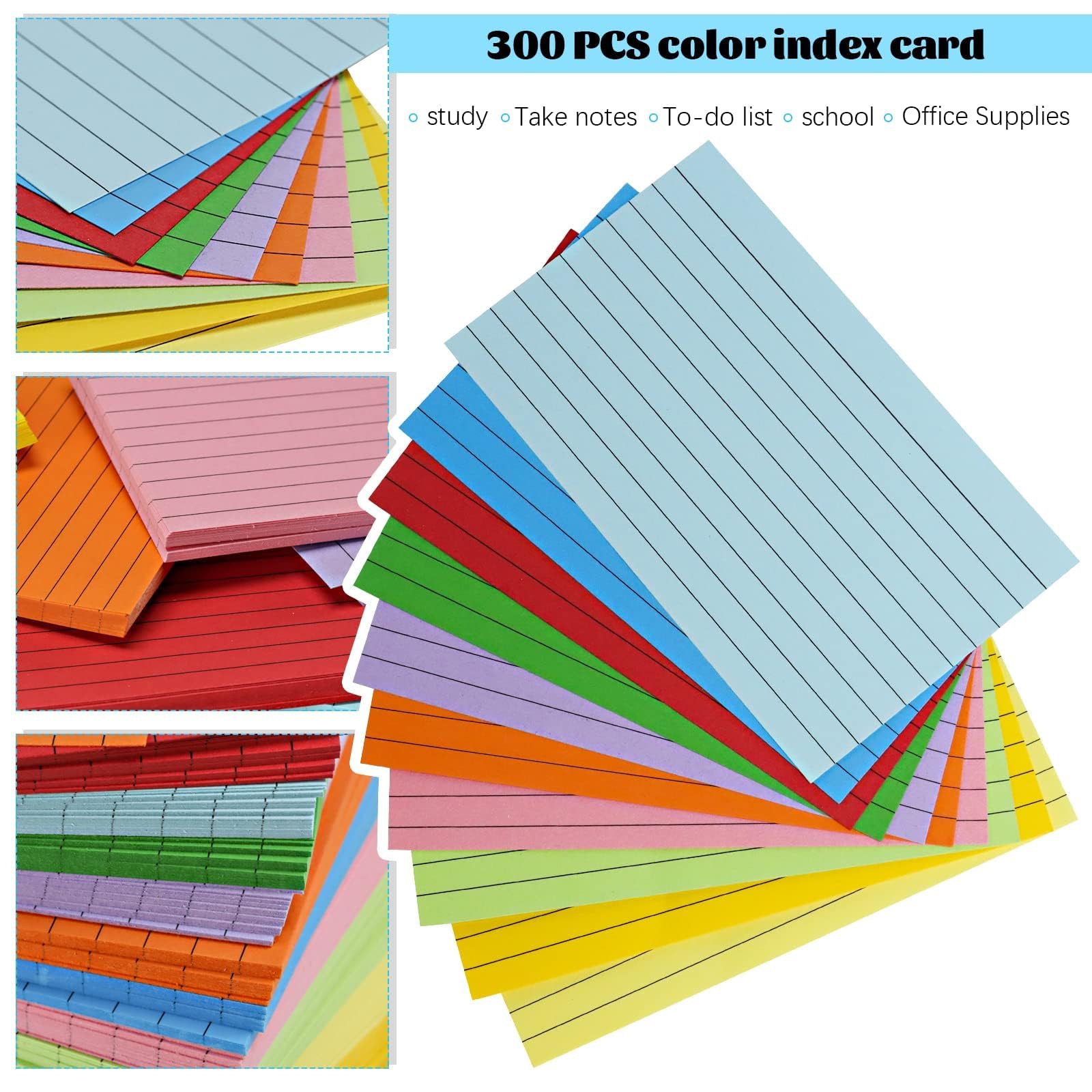 300 Pcs Colored Index Cards 3x5 Ruled Flash Cards For 6916