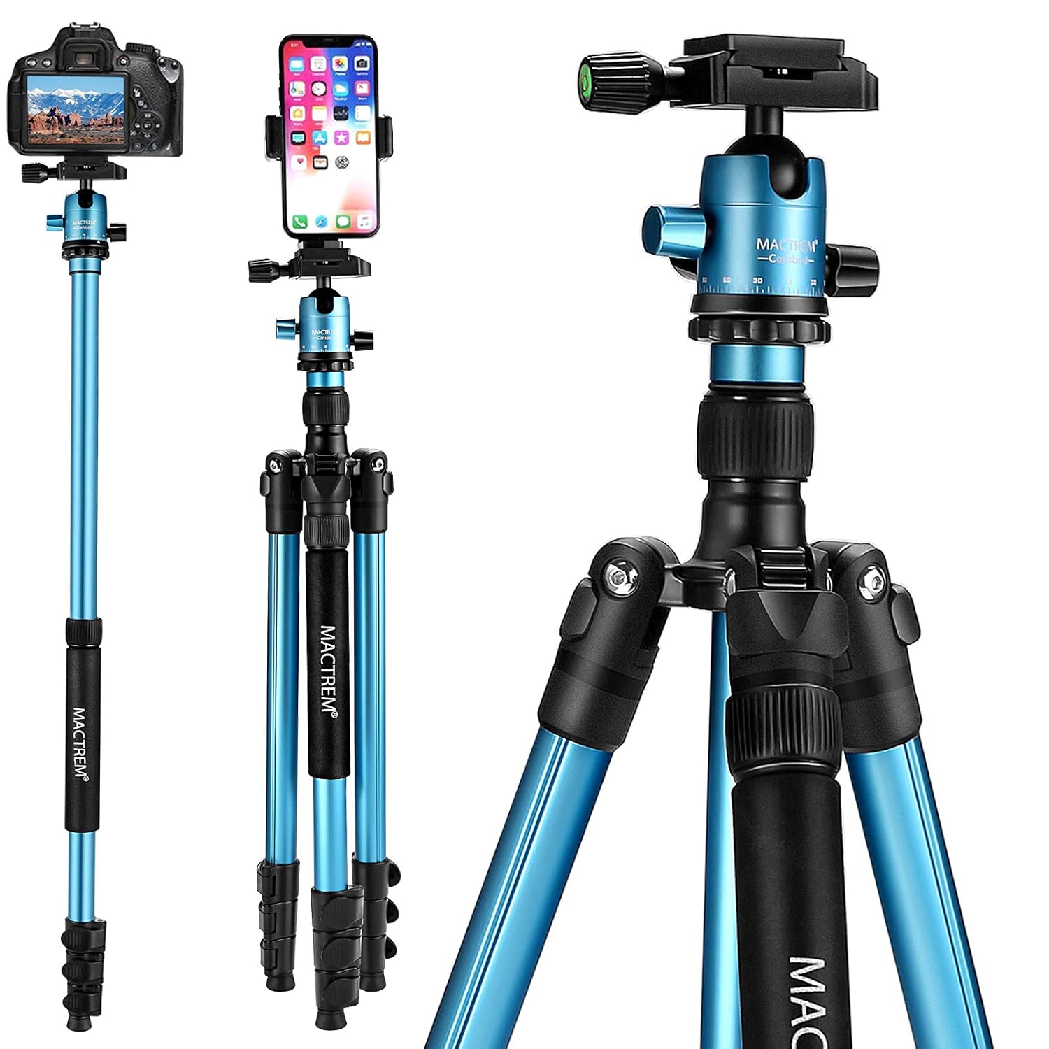 MACTREM Tripod DSLR SLR Tripod, 62.5" Light-Weight Aluminum Alloy ...