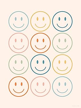 Amazon.com: Artivo Happy Face Poster, Pastel Retro Aesthetic Room Decor ...