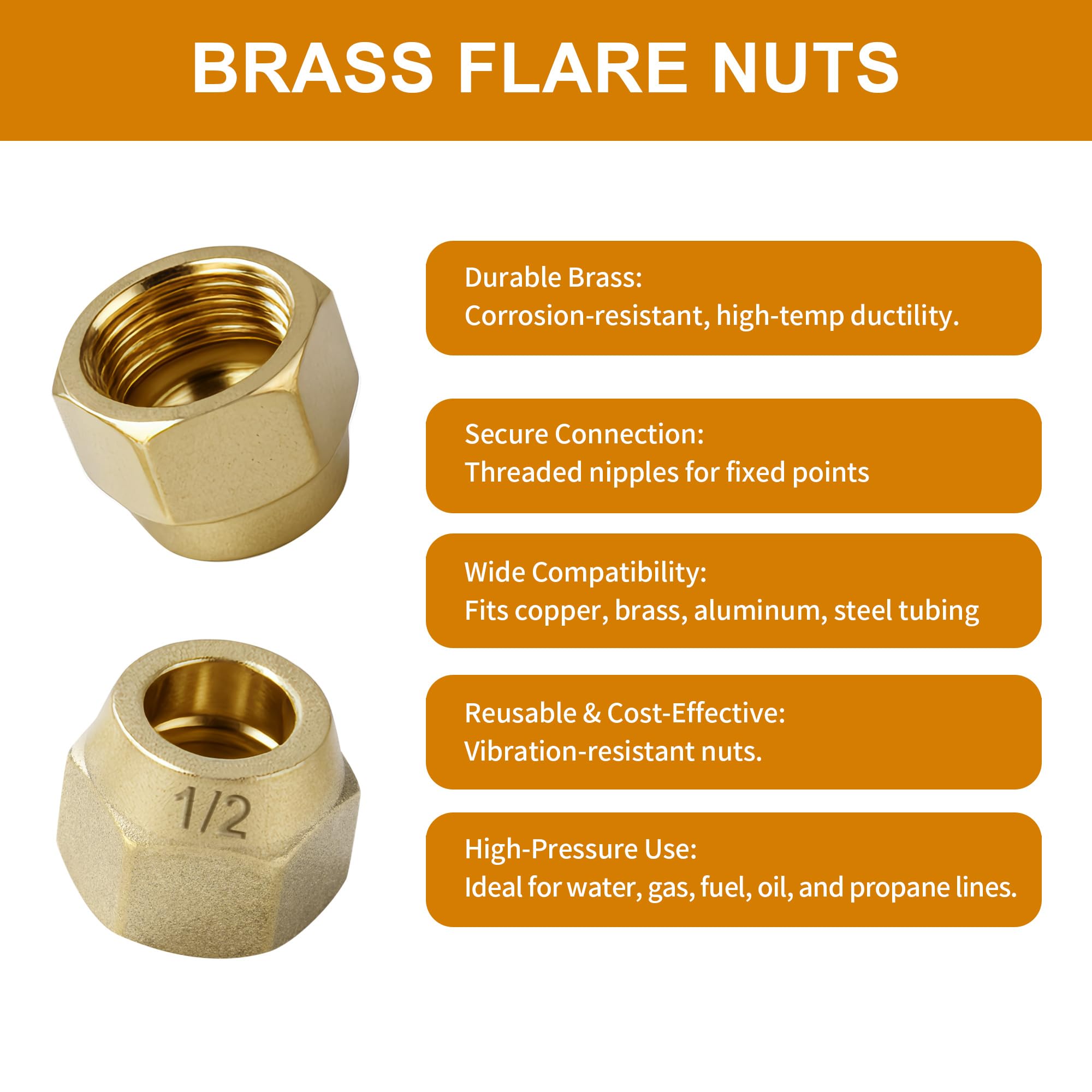 Snapklik.com : Premium Brass Flare Nut Set - SAE 45 Flare Tube Fittings ...