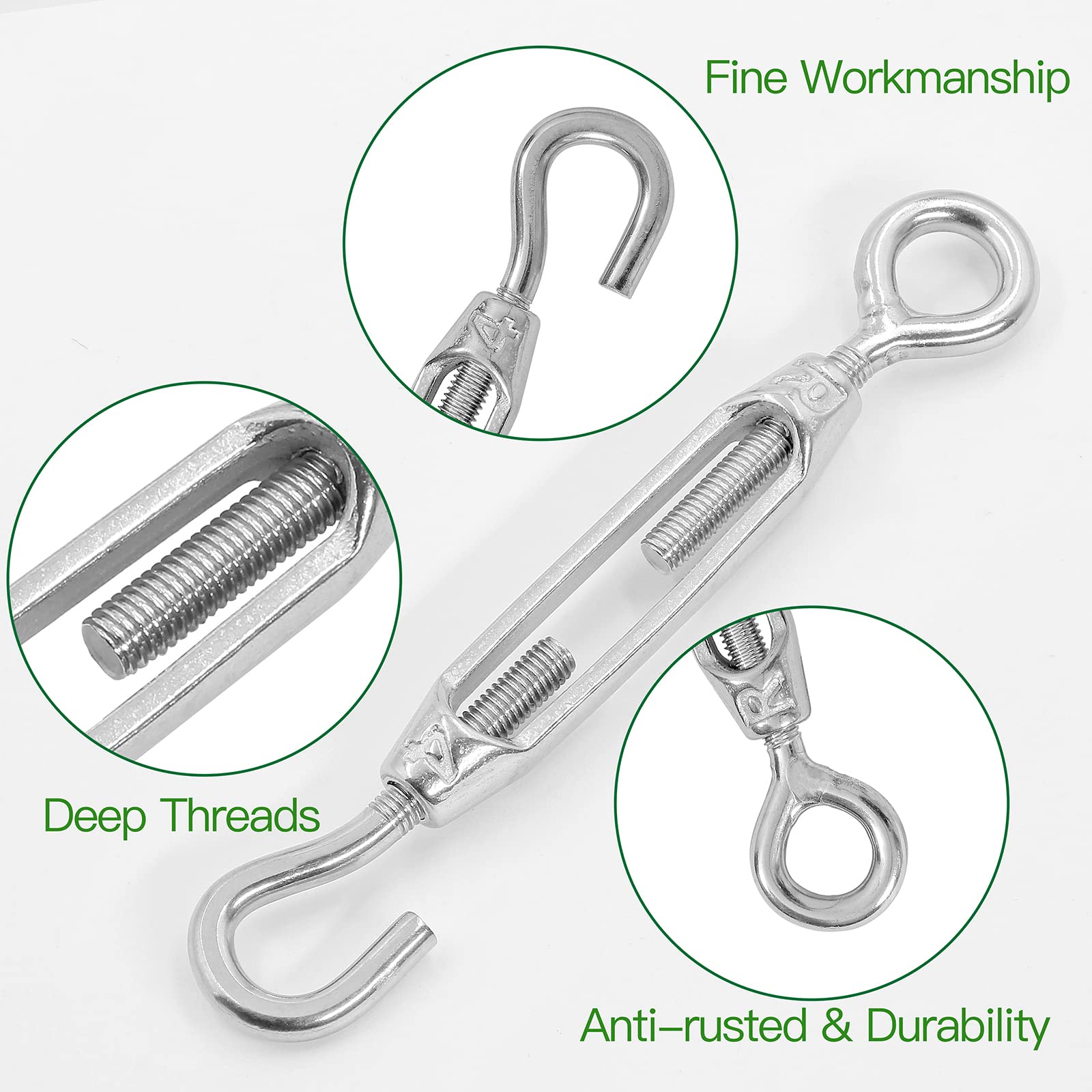 Snapklik.com : Jamiikury 6PCS M4 Hook & Eye Turnbuckle 304 Stainless ...