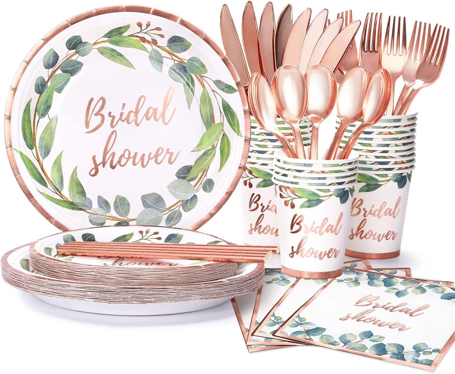 Amazon.com: LOOWVY Bridal Shower Decor Green and Rose Gold Wedding ...