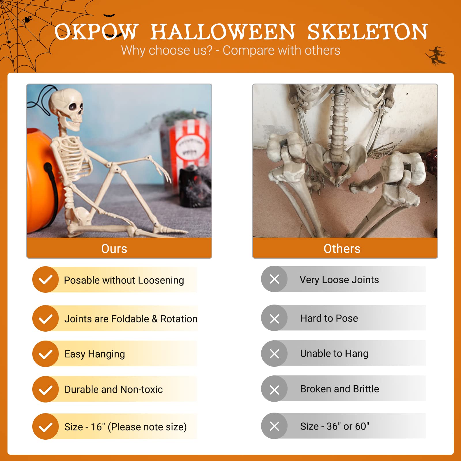 Snapklik.com : Skeleton Decor Posable For Halloween Party: 5 Pack 16 ...