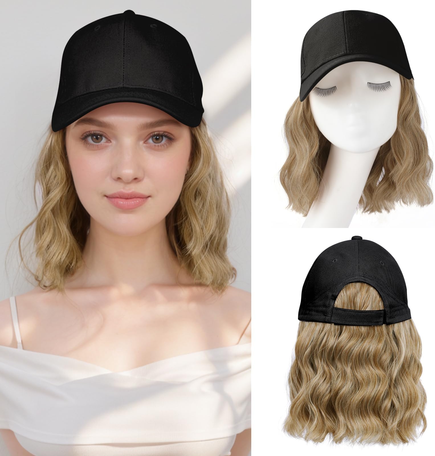 Amazon.com : Joytrends Onepiece Baseball Cap with Hair Extension 21inch ...