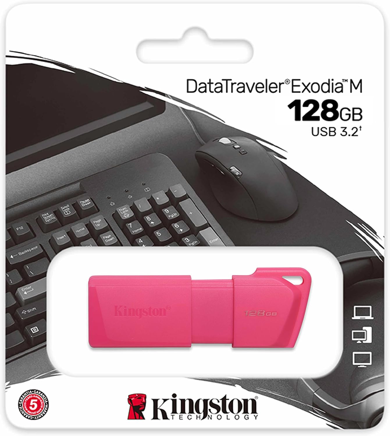 Kingston USB DataTraveler Exodia M, Capacidad: 128GB, USB-A 3.2 Gen 1, Color: Rosa Neon, SKU: KC ...