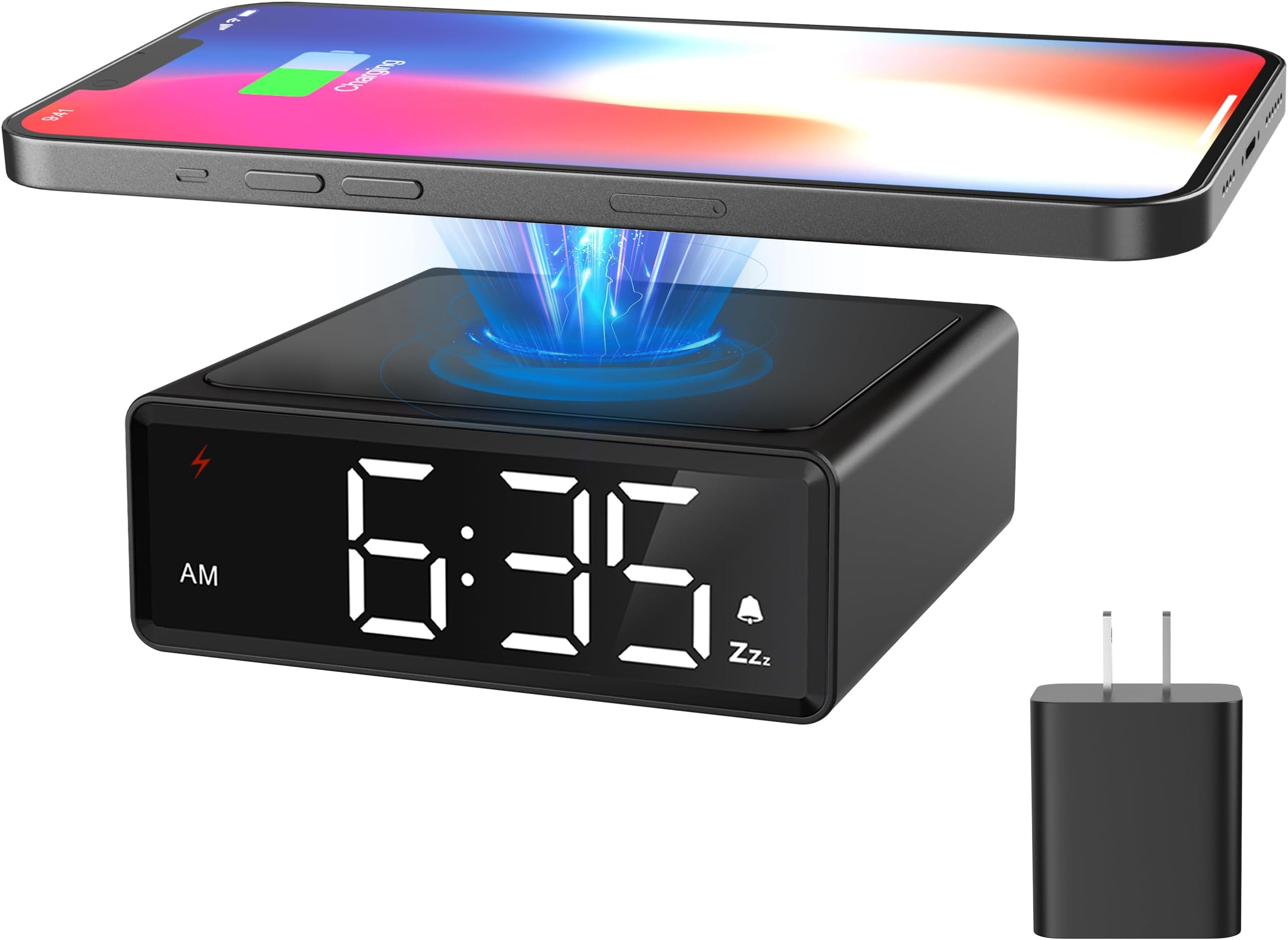Amazon.com: Alarm Clock with 15W Fast Wireless Charging Pad, Snooze ...