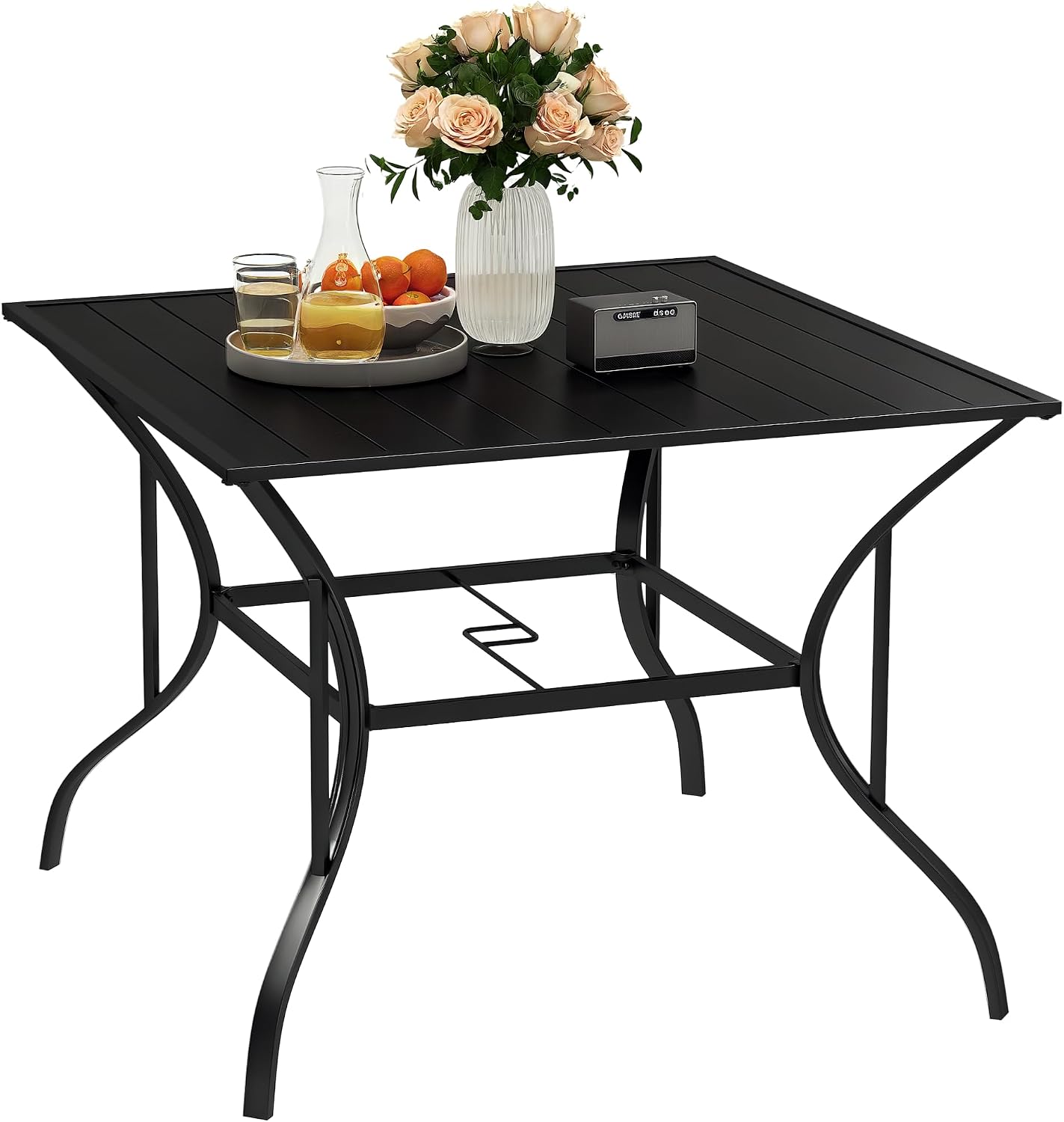 Outsunny Outdoor Dining Table for Four, Patio Table with Parasol Hole ...