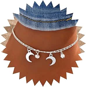 Amazon.com: Aneneiceera Boho Layered Moon Anklet Bracelet Tiny Moon Crescent Anklet Double ...