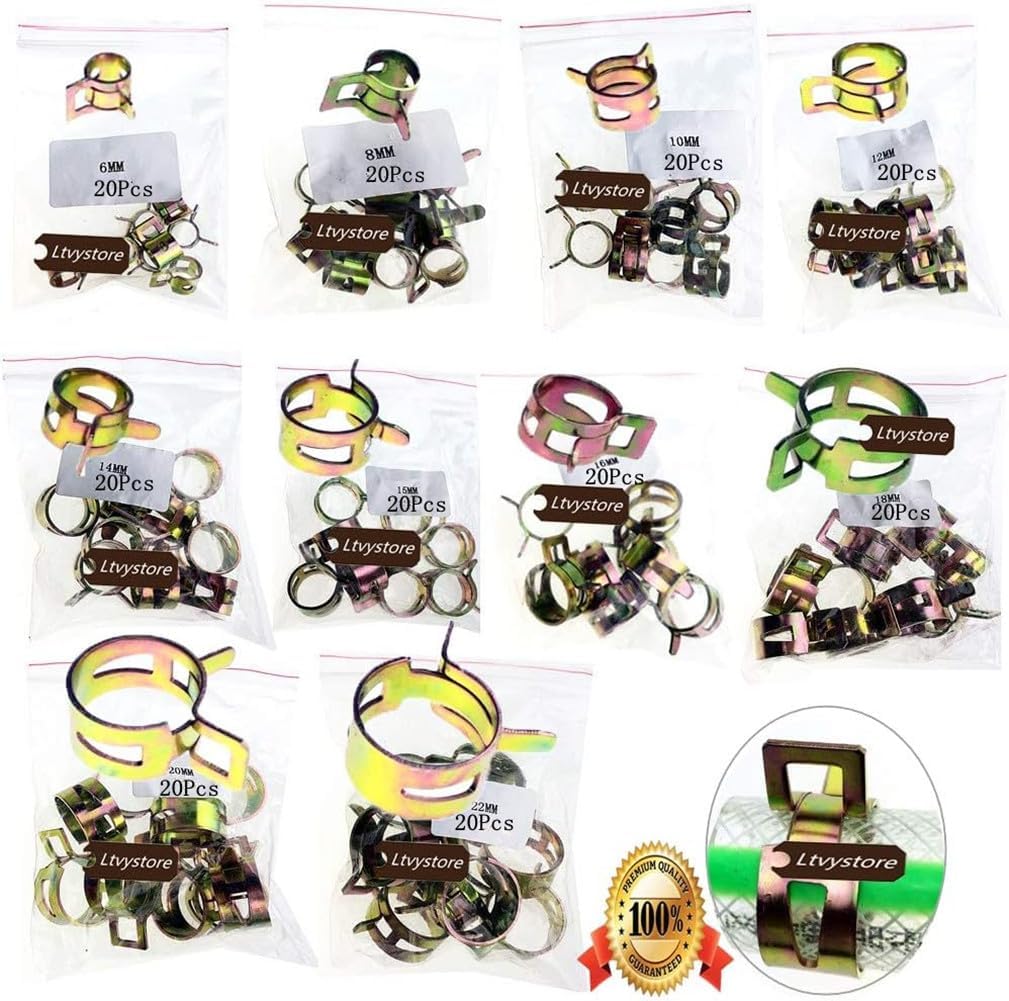 Ltvystore 200Pcs 6MM-22MM Fuel Line Spring Clamp Silicone Vacuum Hose ...