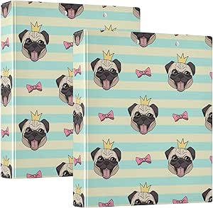 Amazon.com : Cute Pug Heads Crowns Bows Round Ring Binders 1.5 Inch 3 ...