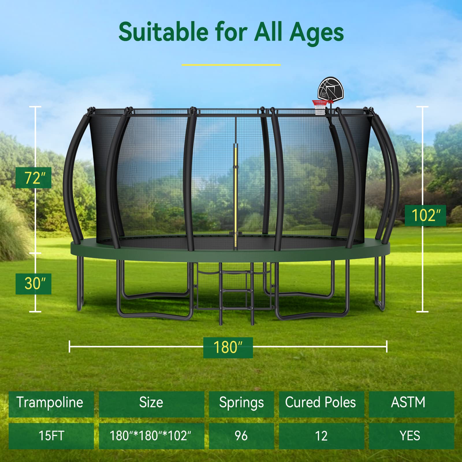 (((Box 2 of 2)))Tatub 15FT Trampoline with Enclosure Net for Kids and ...