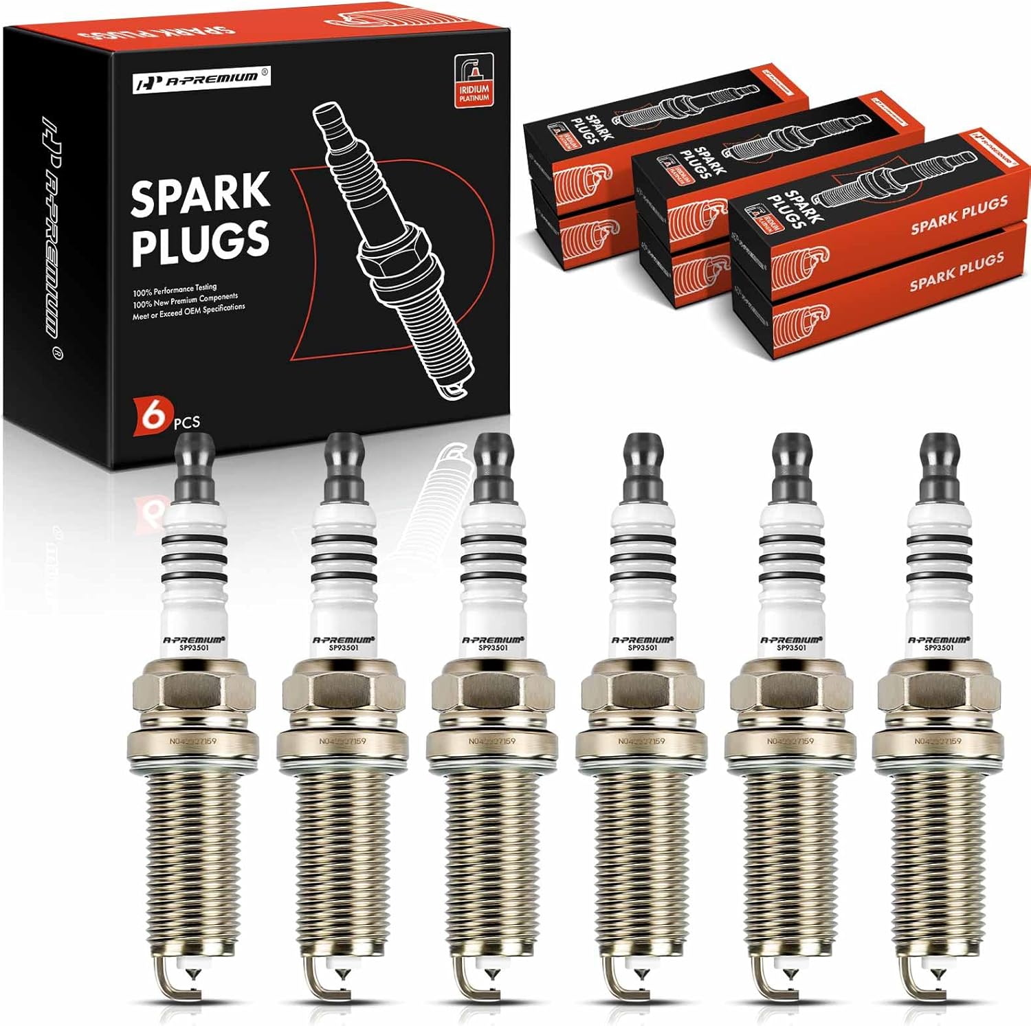 A-Premium Iridium Platinum Spark Plugs 93501 LKAR7BIX-11S (Pack of 6 ...