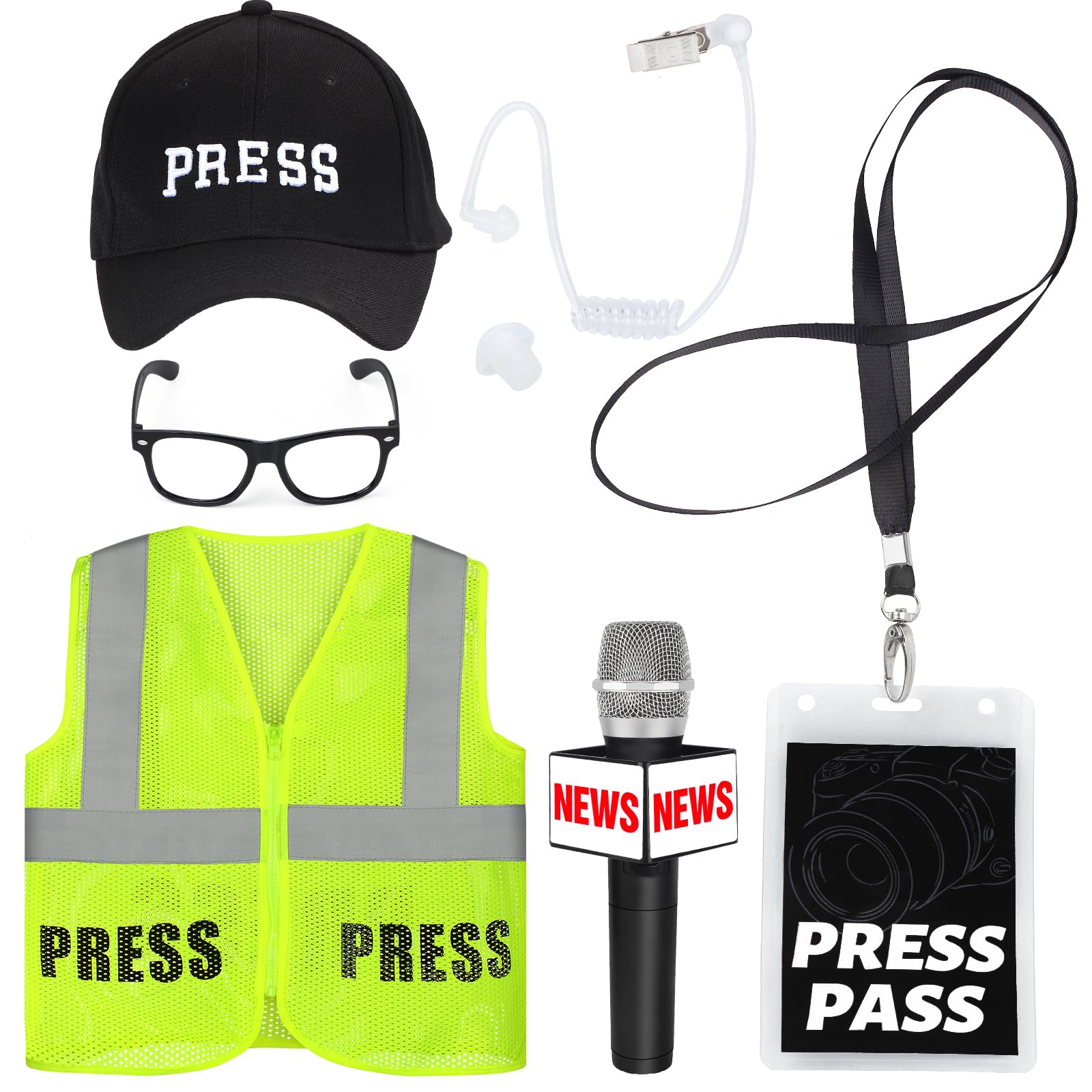 Amazon.com: Yewong 6 Pieces Adult Journalist Costume Set Press Hat Vest ...
