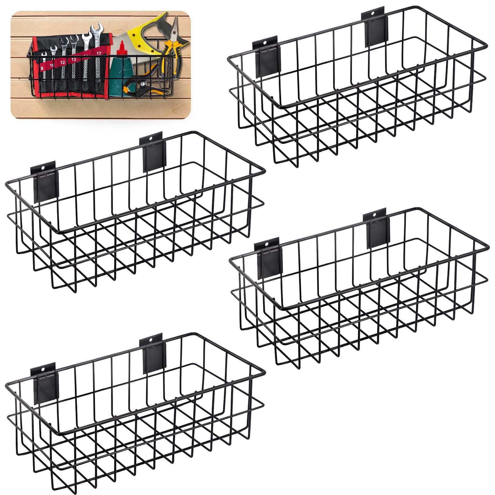 Amazon.com: Slatwall Baskets 4 Pcs, Mounted Carbon Steel Slat Wall ...