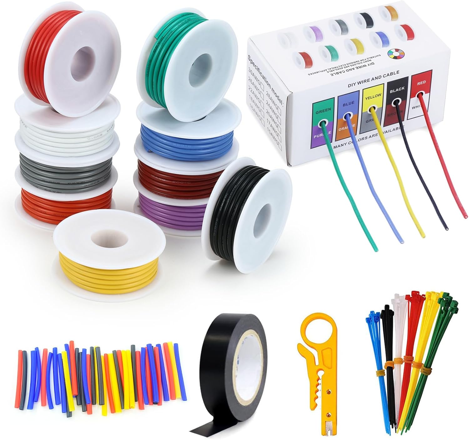 22 AWG Flexible Silicone Wire Electric Wire Hook up Wire Kit, Stranded ...