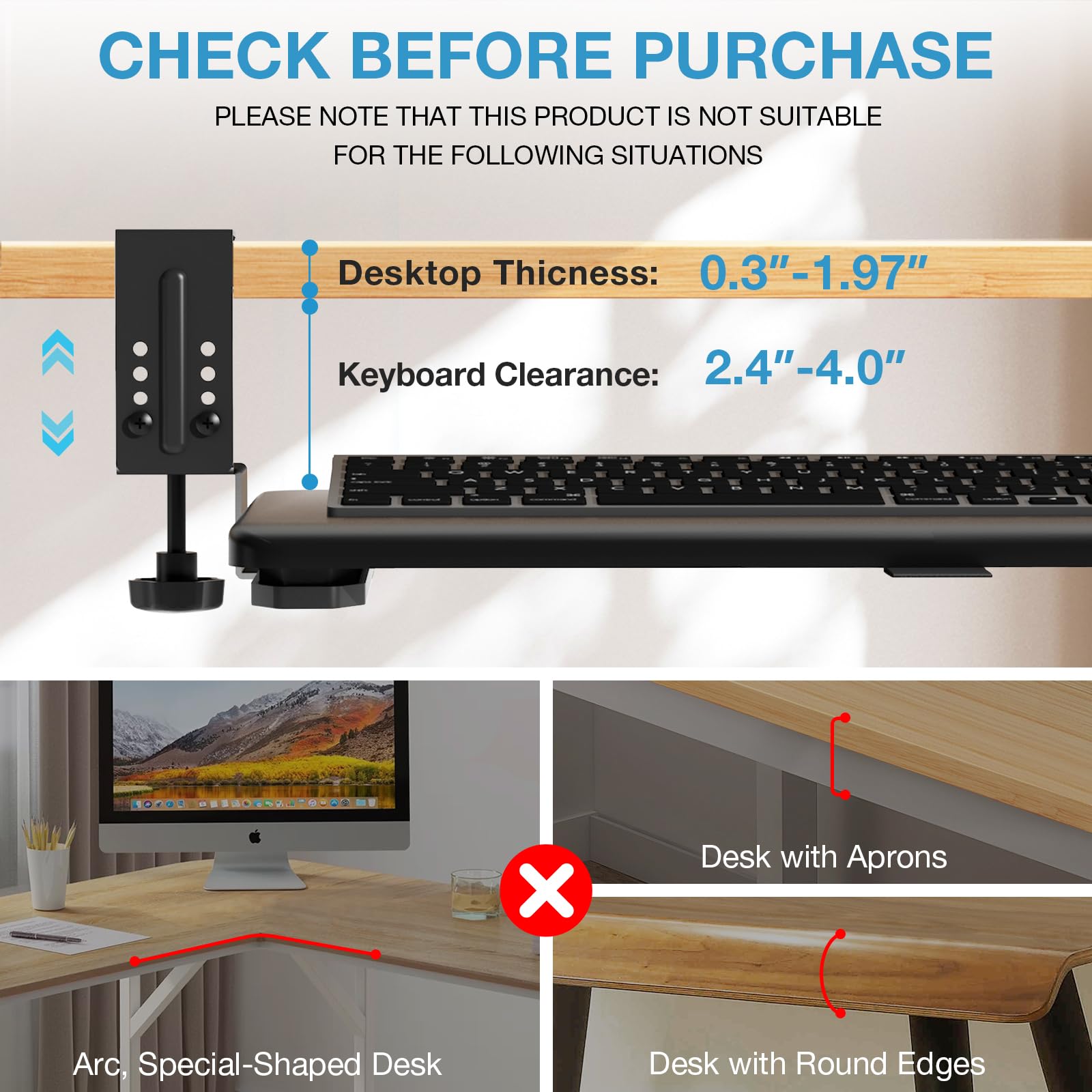 Snapklik.com : YOMT Adjustable Keyboard Tray Under Desk, Small Pull-Out ...