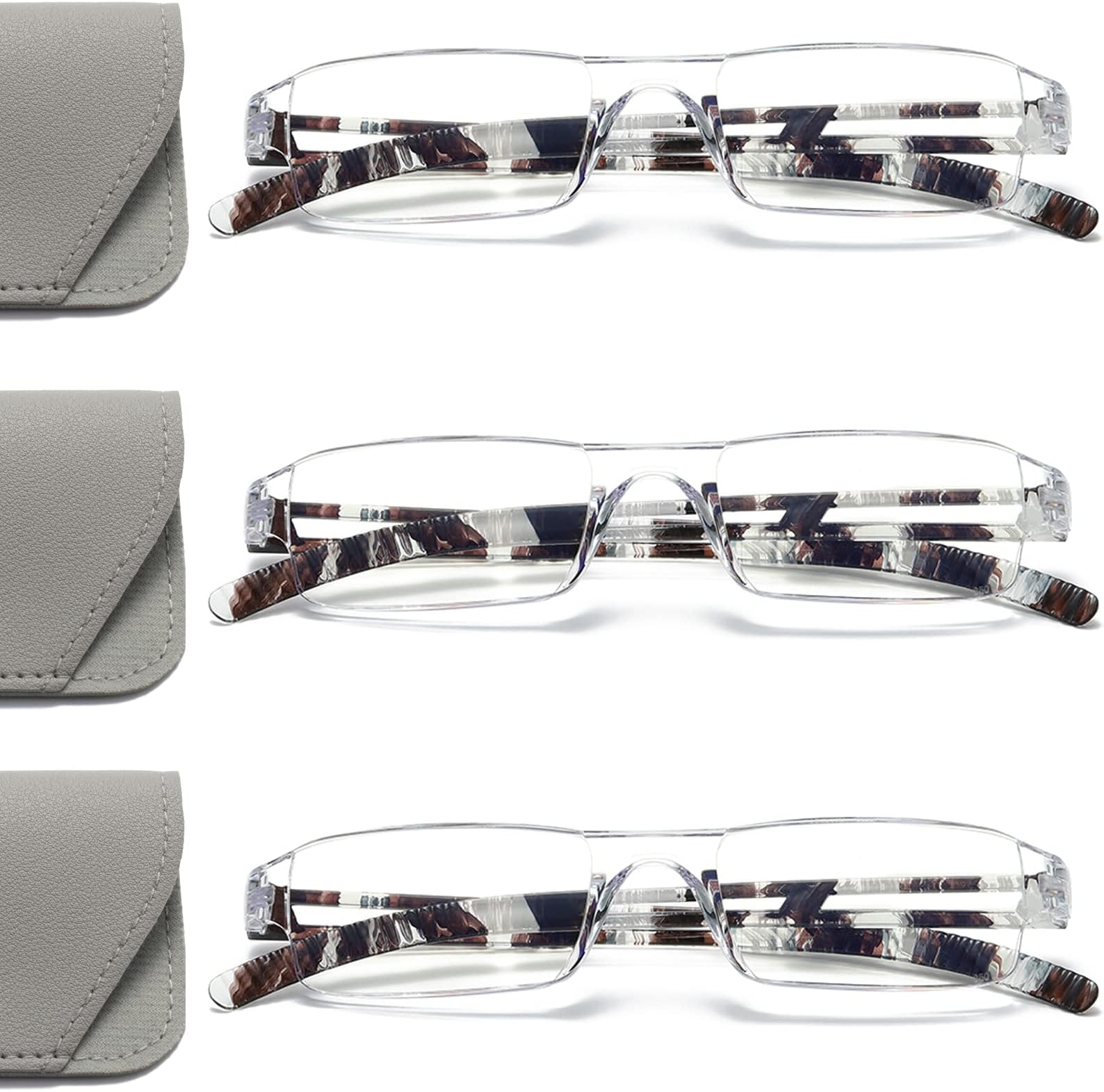 Amazon.com: Pack 4 Rimless Reading Glasses,Blue Light Clear Frames ...