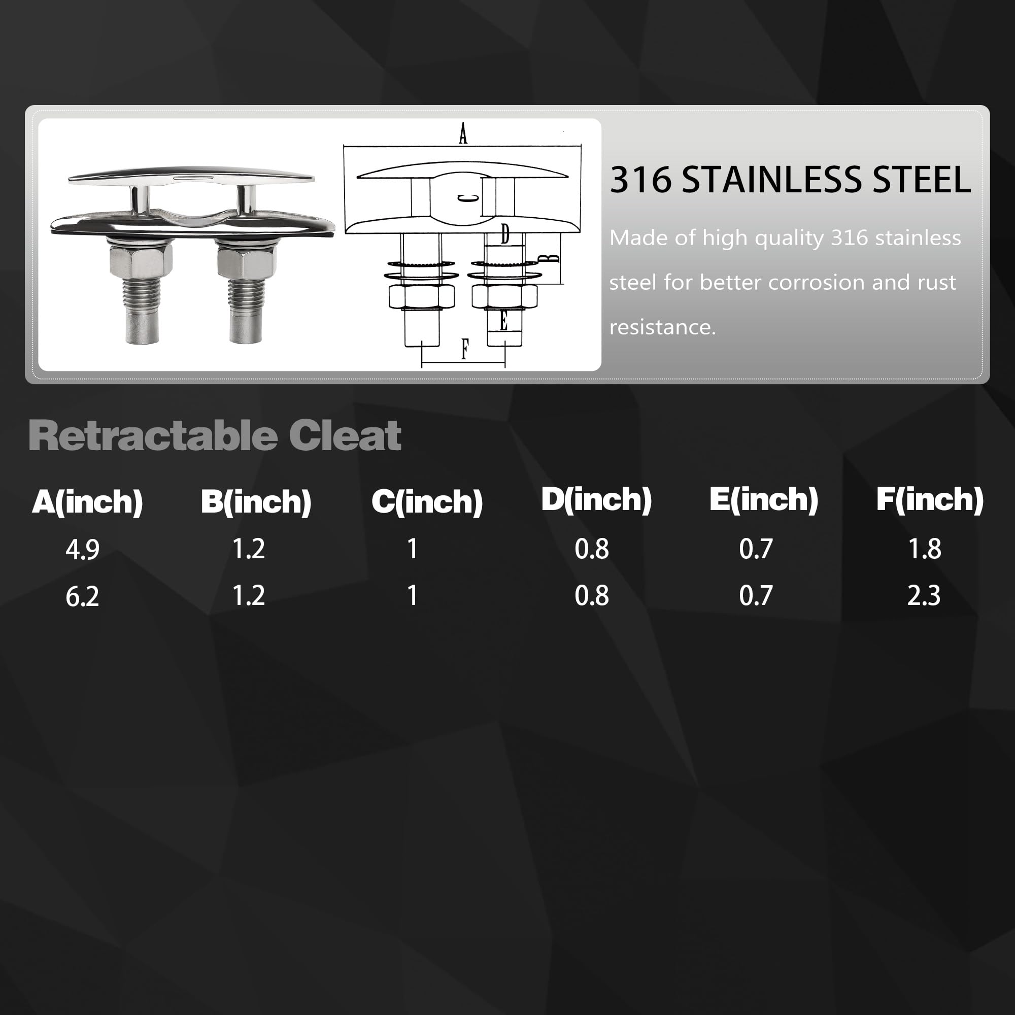 Snapklik.com : Pop Up Cleat For Boat 5 Inch 316 Stainless Steel ...