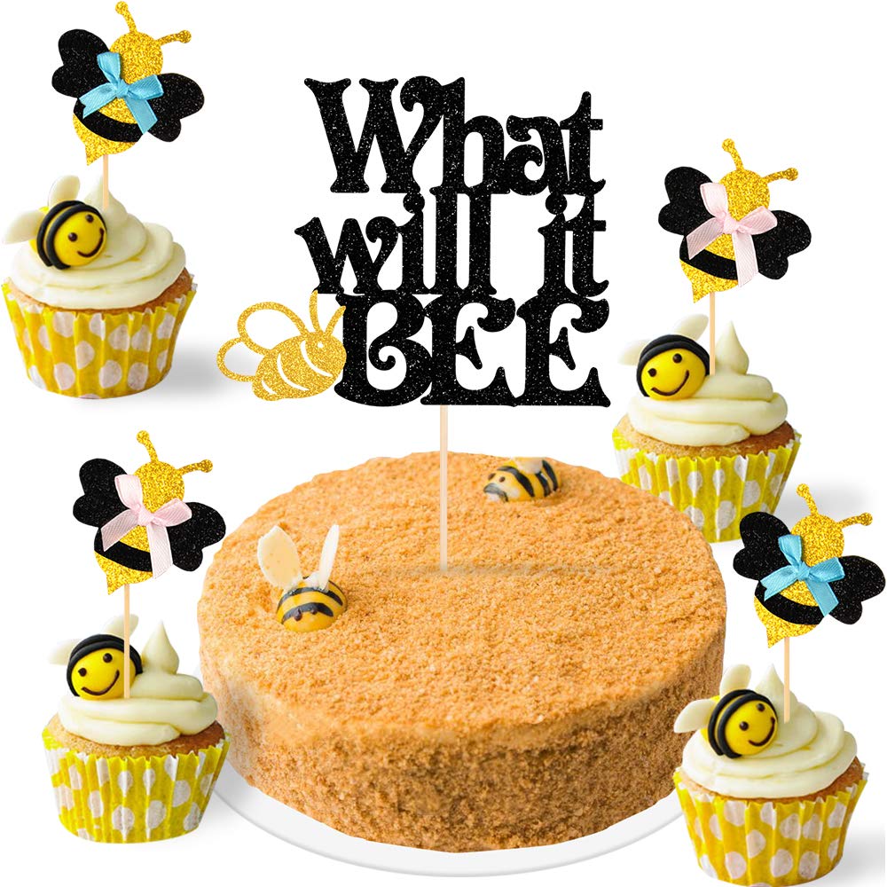 26pcs What Will It Bee Cake Topper Gold Glitter Bumble | Desertcart Sri ...