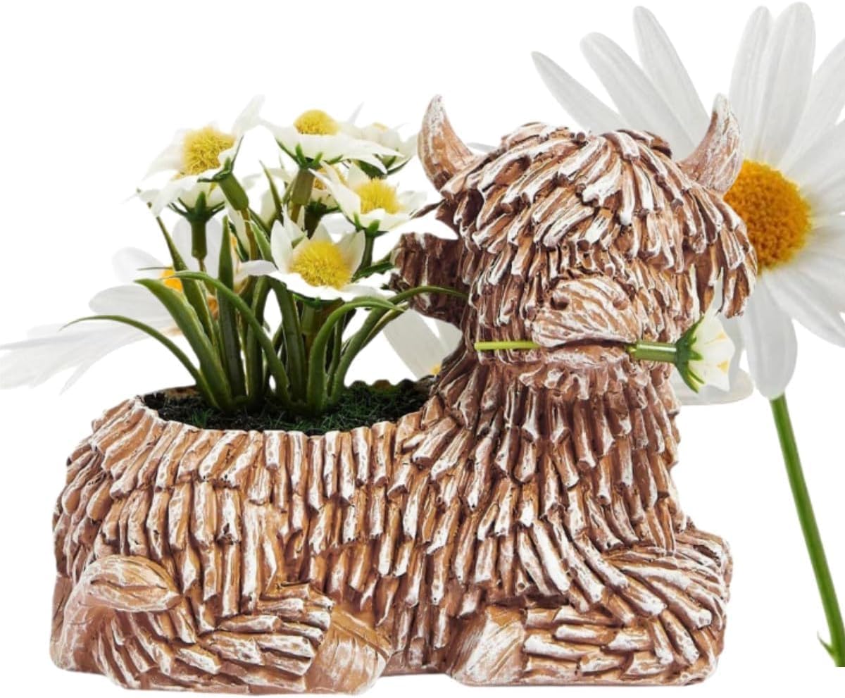 Amazon.com : Highland Cow Planter for Outdoor Plants, Cute Scottish ...