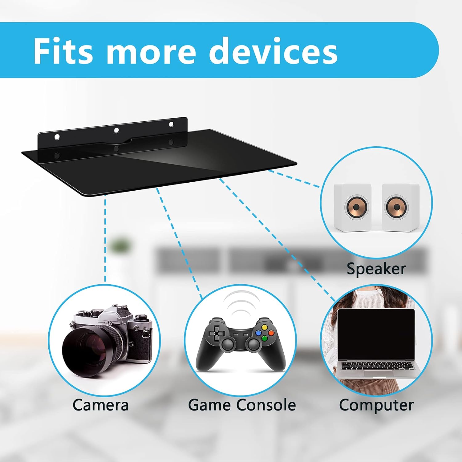 Single Floating Component Rack Floating Wall Mount Shelf Glass Single ...