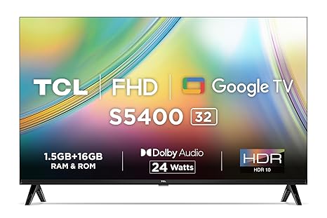 TCL 80.04 cm (32 inches) Bezel-Less S Series Full HD Smart LED Google TV 32S5400 (Black ...