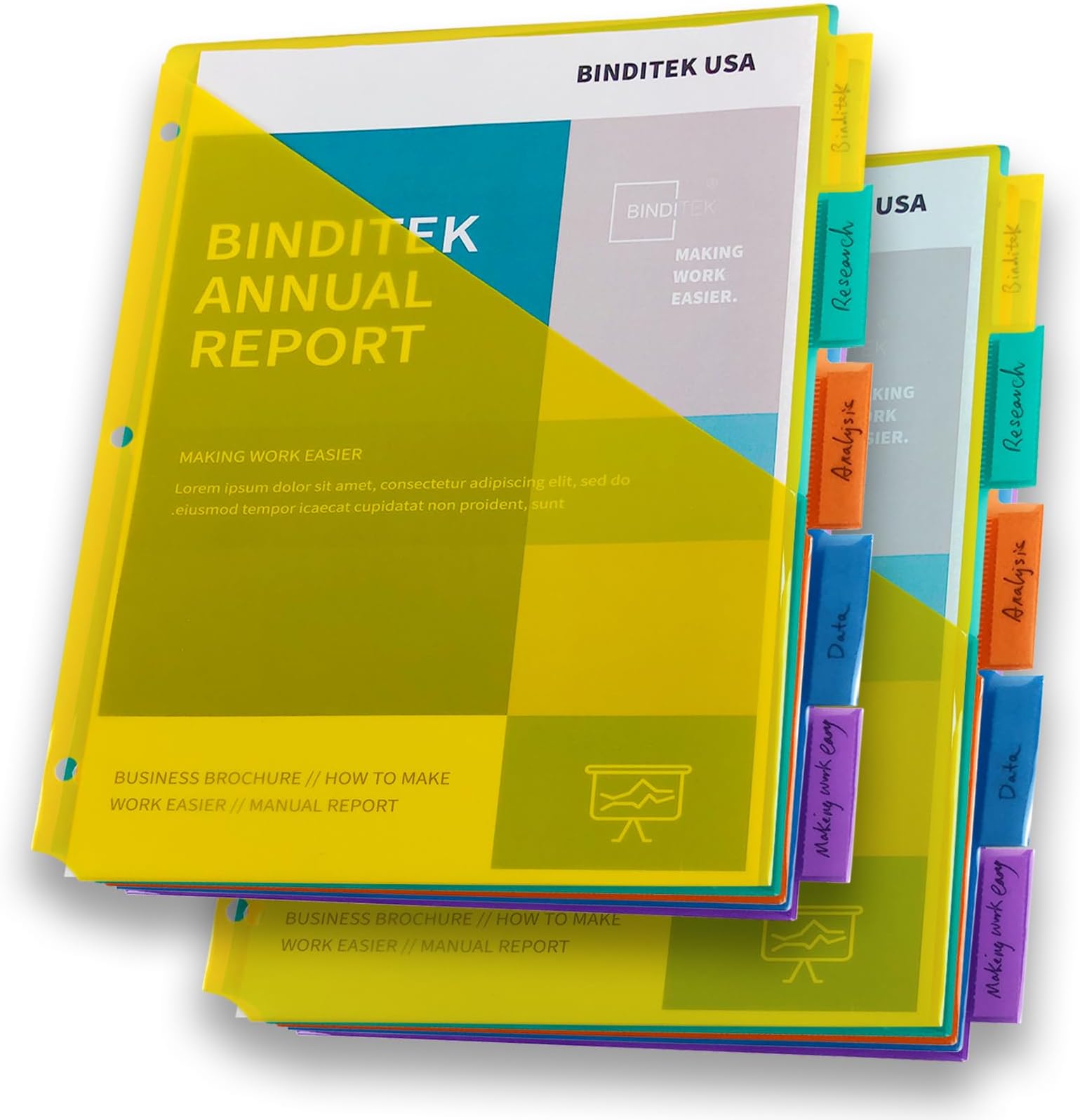 Amazon.com : Binditek 10 Pcs/2 Set Plastic 5-Tab Binder Dividers with ...