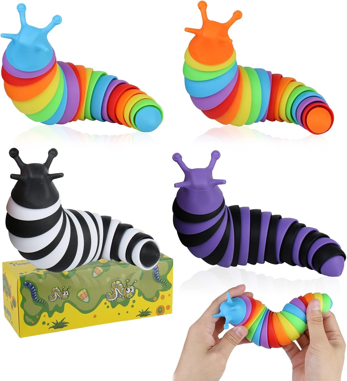 Amazon.com: 4 Pack Fidget Slug Toy 3D Articulated Stretch Slug Fidget ...