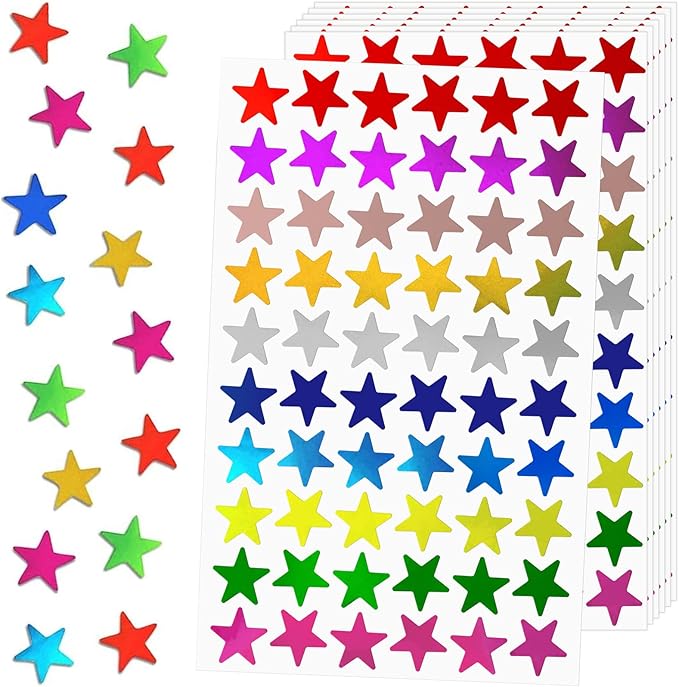 Amazon.com: Yidelly 1200 Pack Foil Metallic Star Stickers, Holographic ...