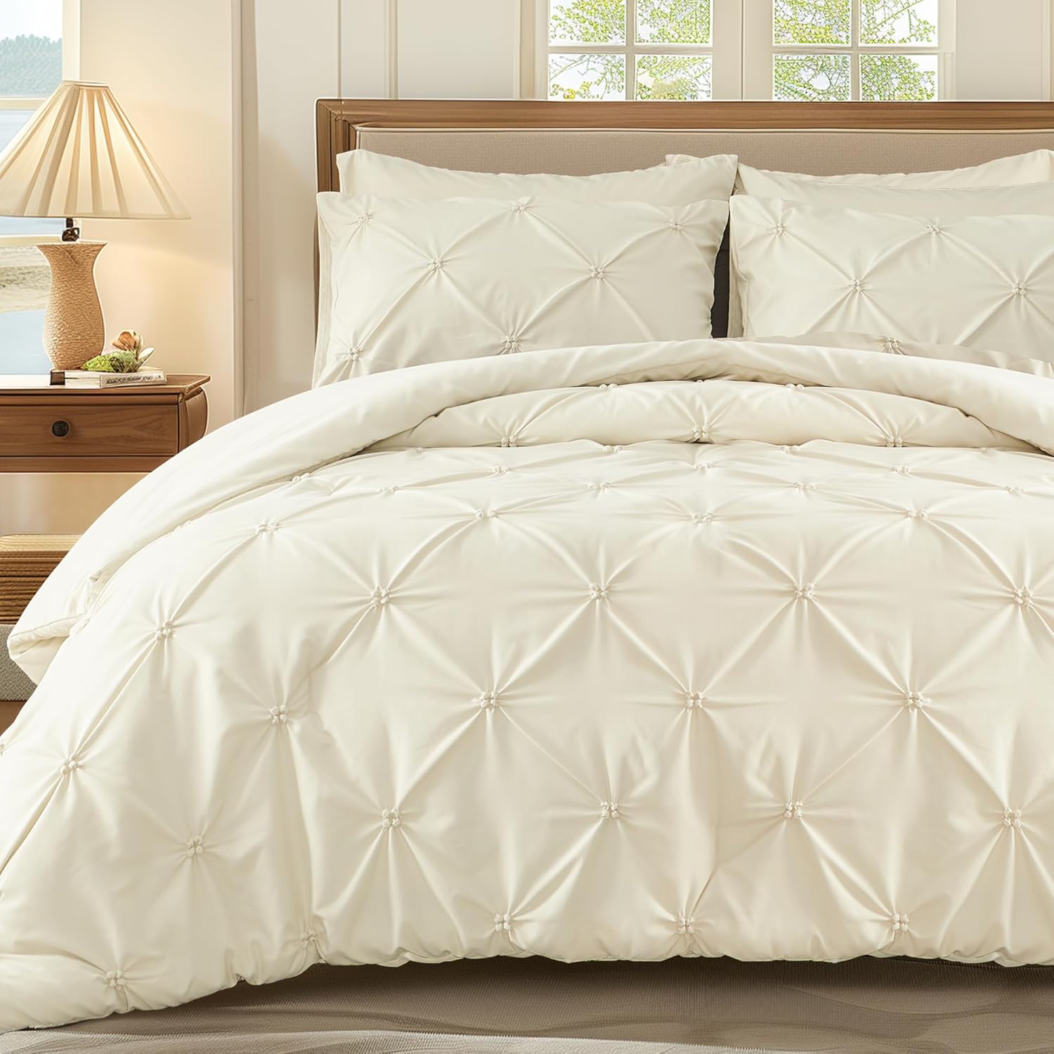 Amazon.com: WOLKI Queen Size Comforter Set Cream, 3 Pieces Bed Lightweight Solid Bedding ...