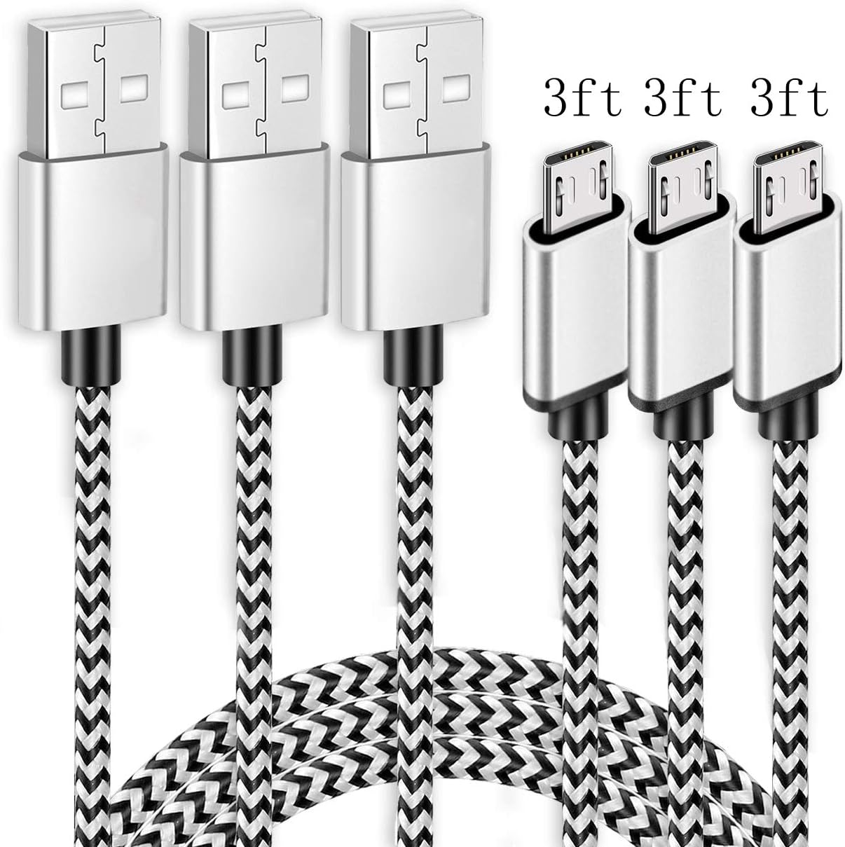Amazon.com: Kindle Fast Charging Cord, 3Pack 3ft Micro USB Android ...