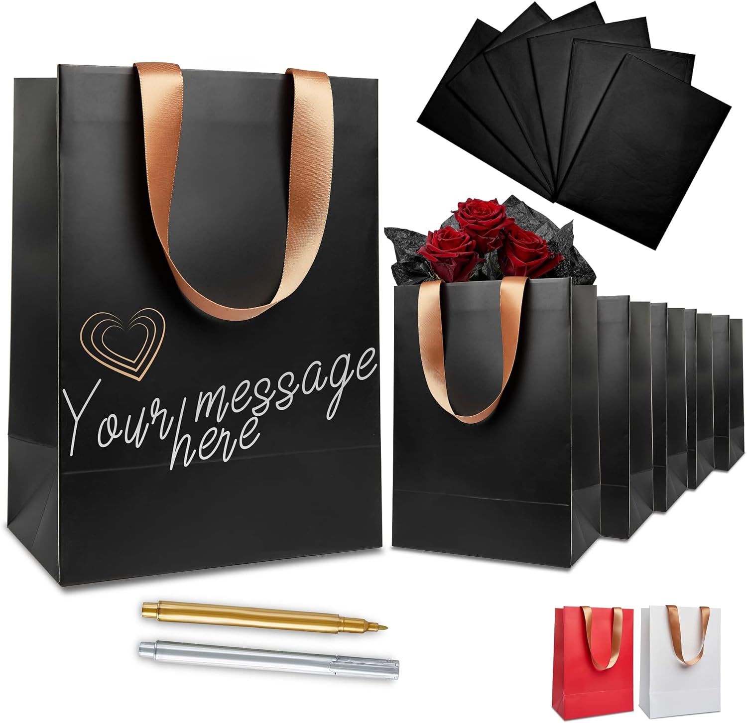 Amazon.com: Anavego 6 First-Class Black Gift Bags with Metallic Markers ...