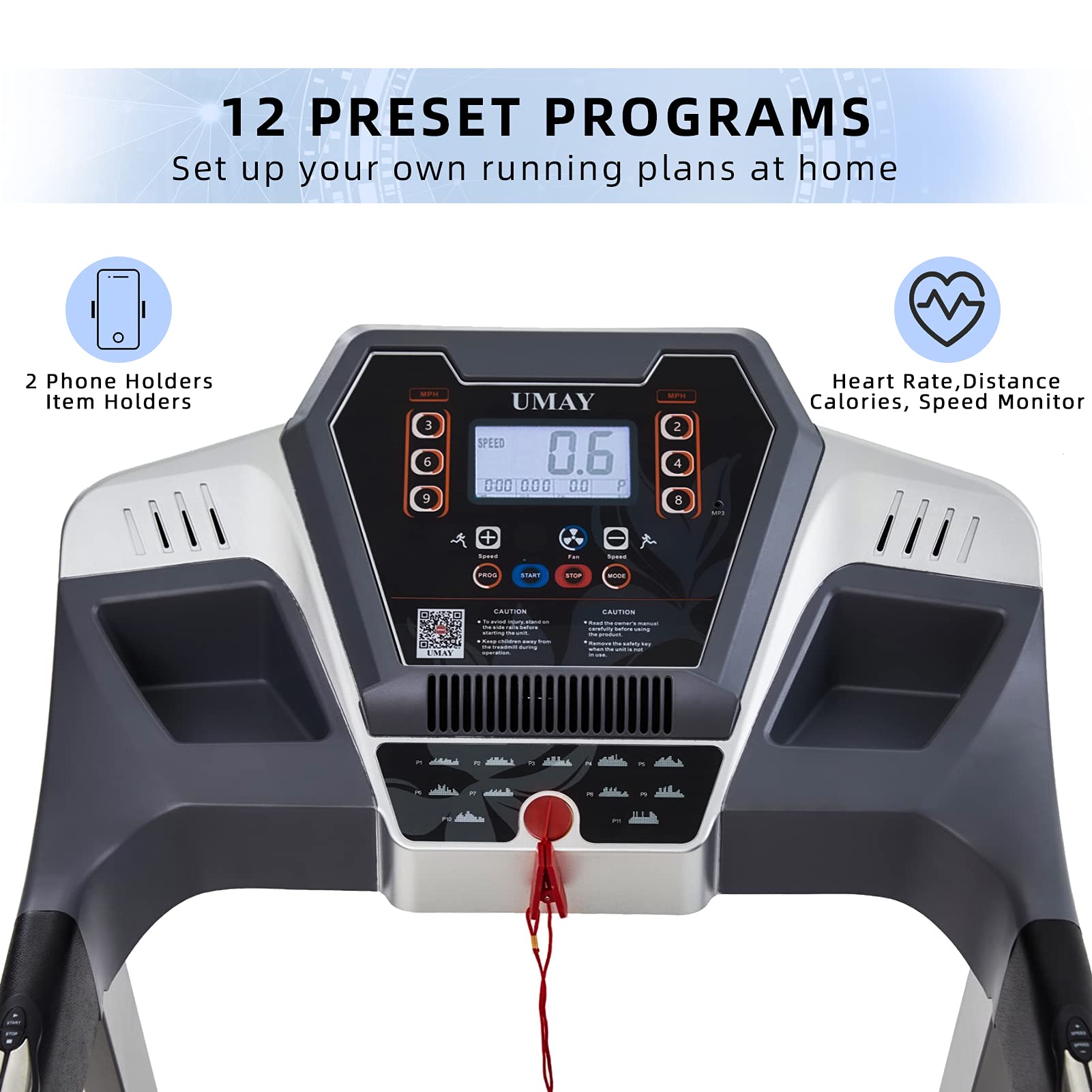 UMAY Foldable Treadmill with Incline, Portable Treadmills for Home ...