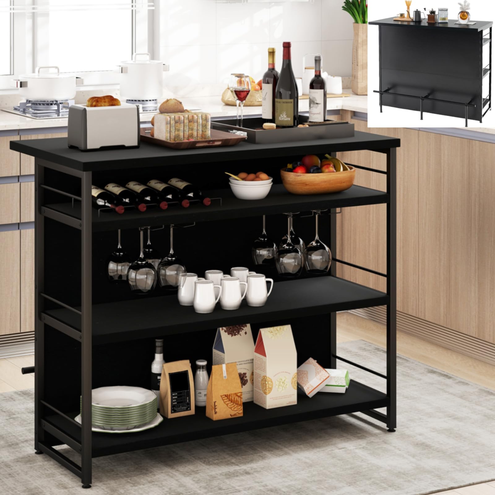 TANGZON 2 in 1 Kitchen Island, Industrial 4-Tier Bar Table with Storage ...