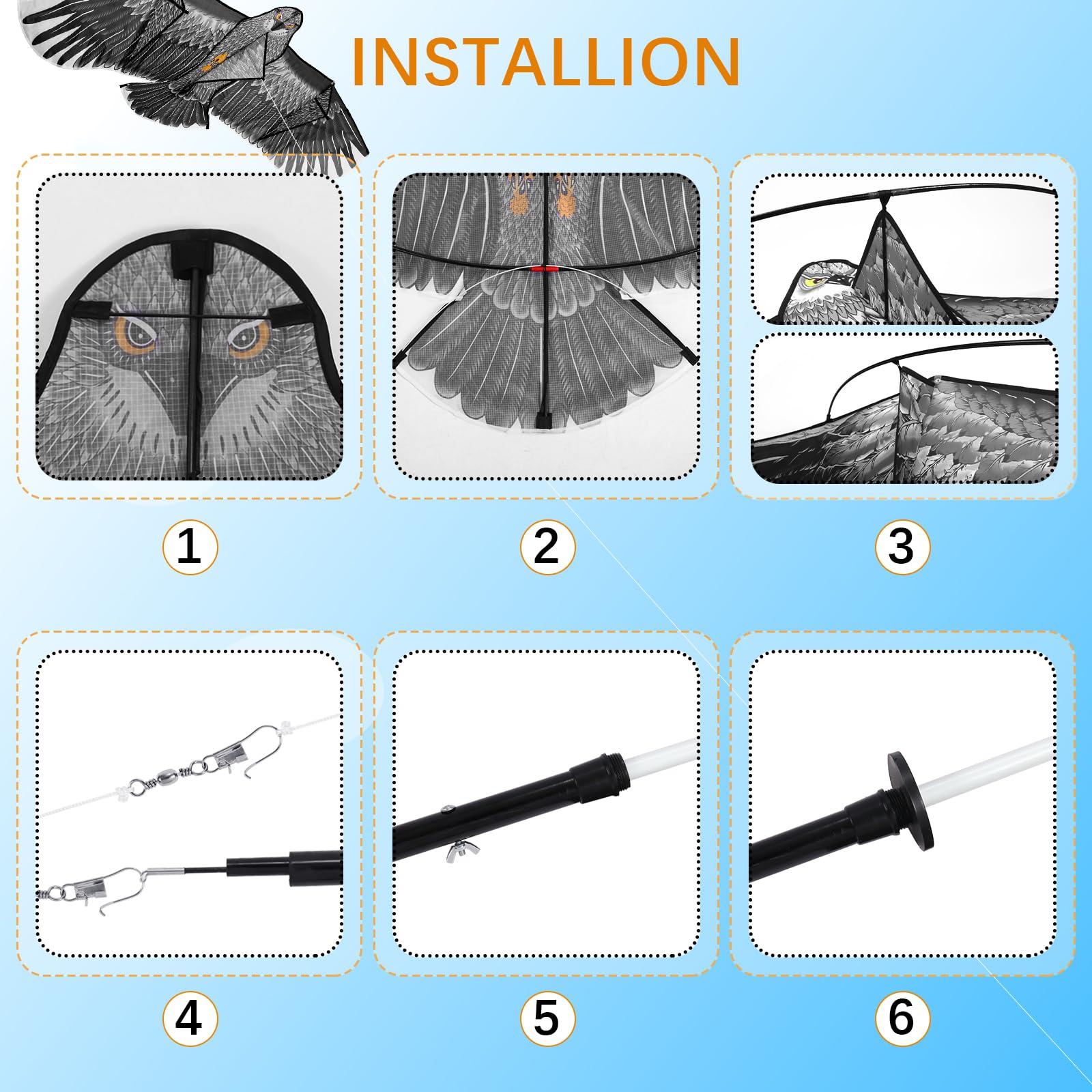 Sratte 2 Set Bird Scarer Flying Kite Eagle Deterrent Devices Outdoor ...