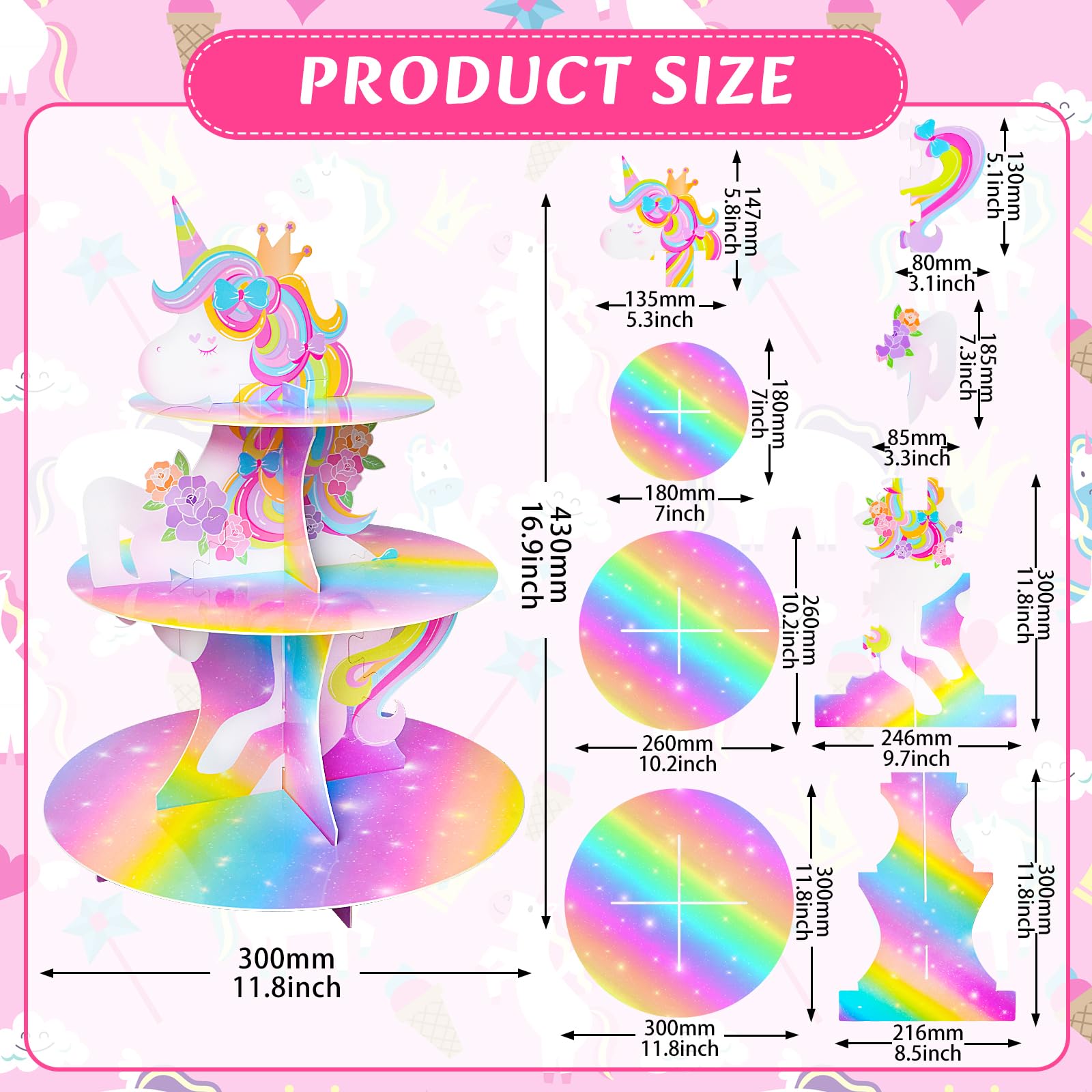 Snapklik.com : Unicorn Theme 3-Tier Cardboard Cupcake Stand, Pastel ...