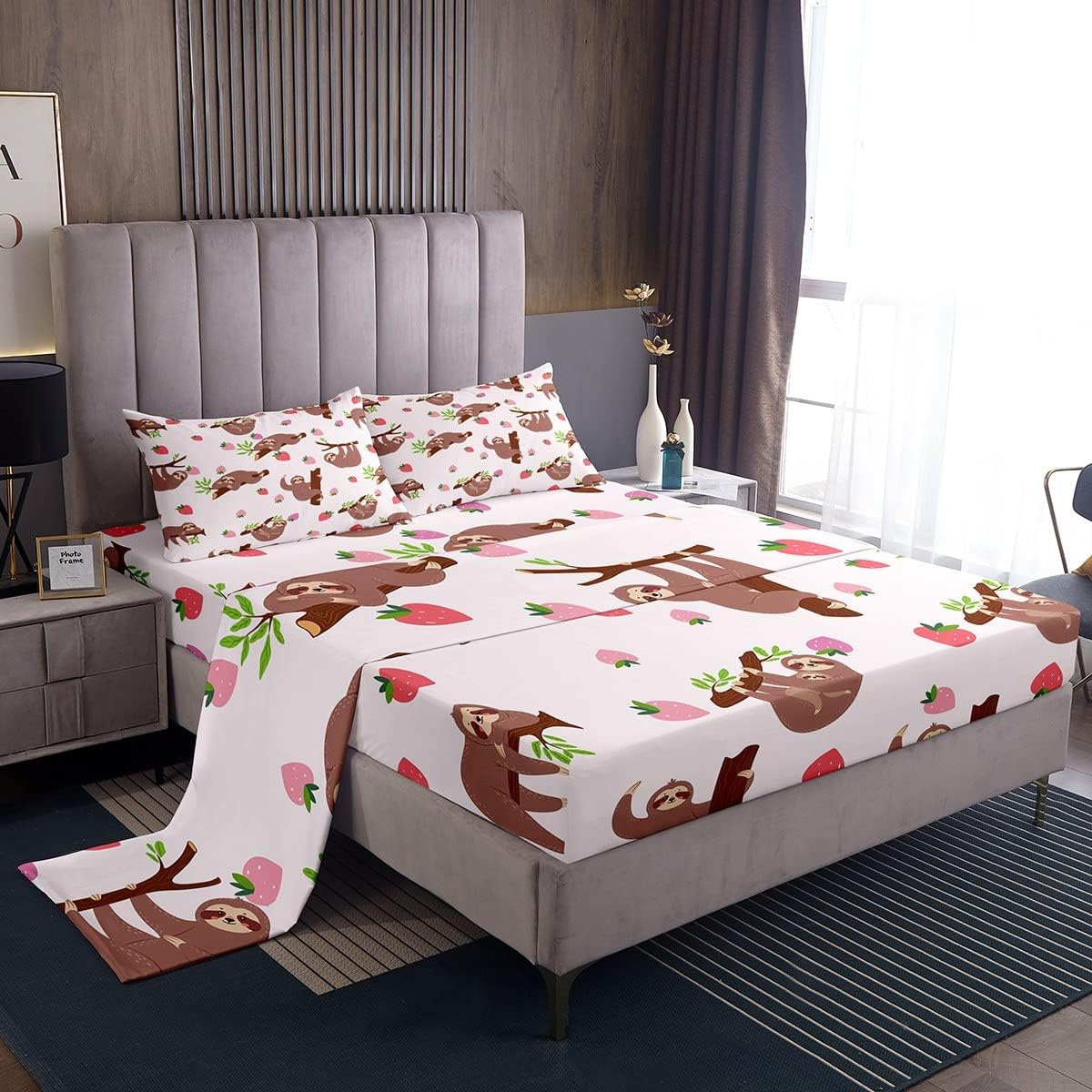 Amazon.com: Feelyou Cute Sloth Print Bed Sheet Set Cartoon Sloth ...